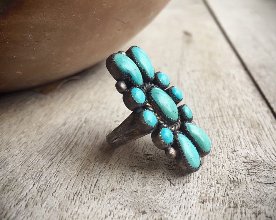 Signed Zuni Real Turquoise Ring for Women, Native American Indian ...