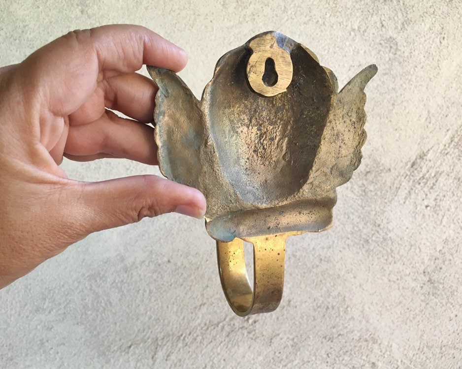 Pair of Vintage Brass Angel Hooks Wall Mount, His and Her Robe Towel ...