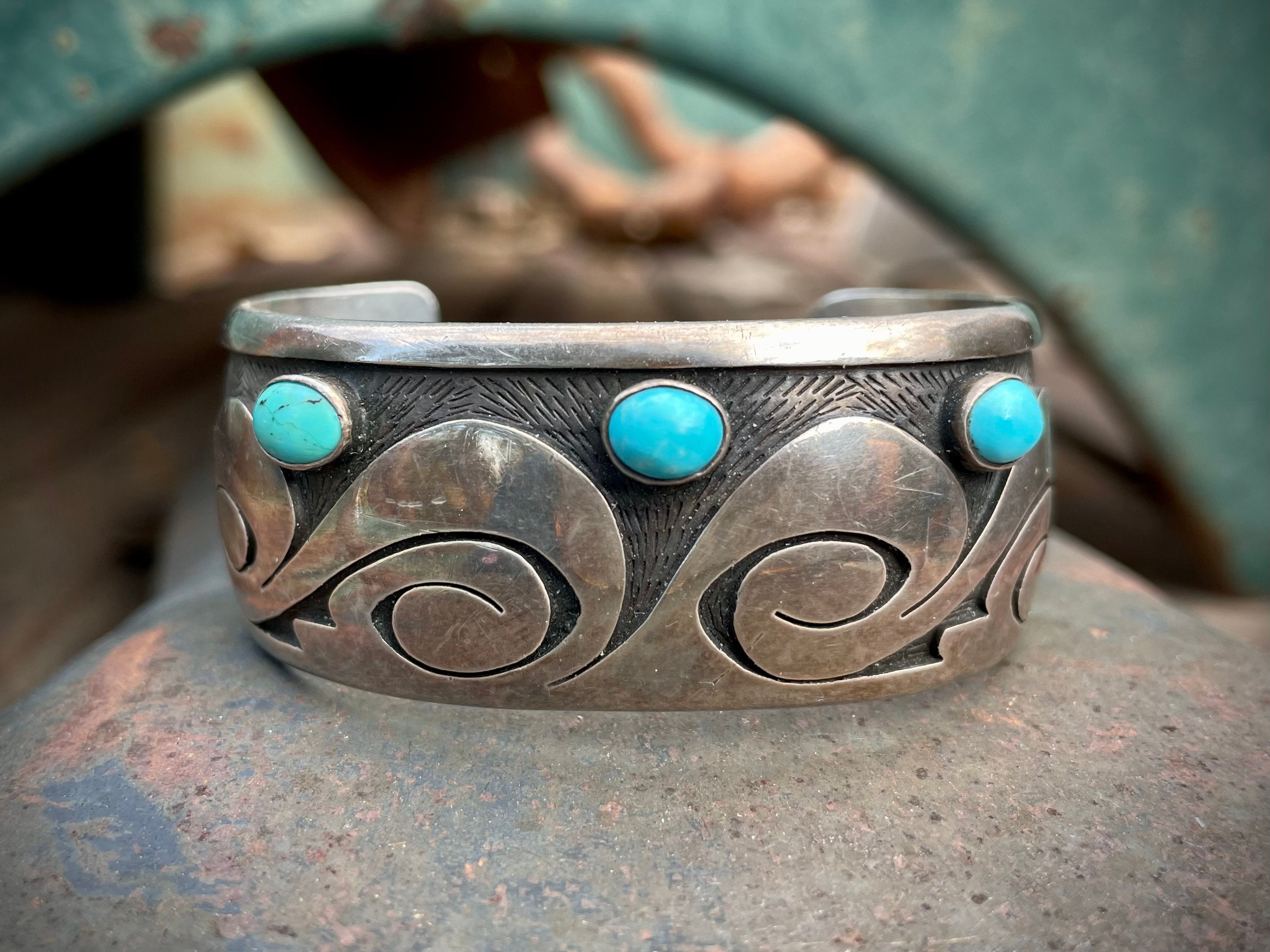Vintage Hopi Overlay Cuff Bracelet Sterling Silver Turquoise with ...