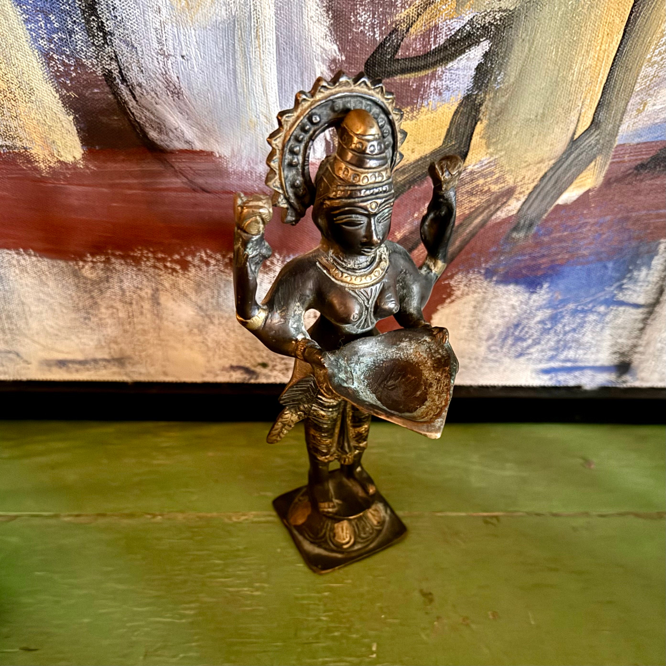 Vintage Brass Four-Arm Vishnu Idol Figure Statue Approx 7 Tall, Hindu ...