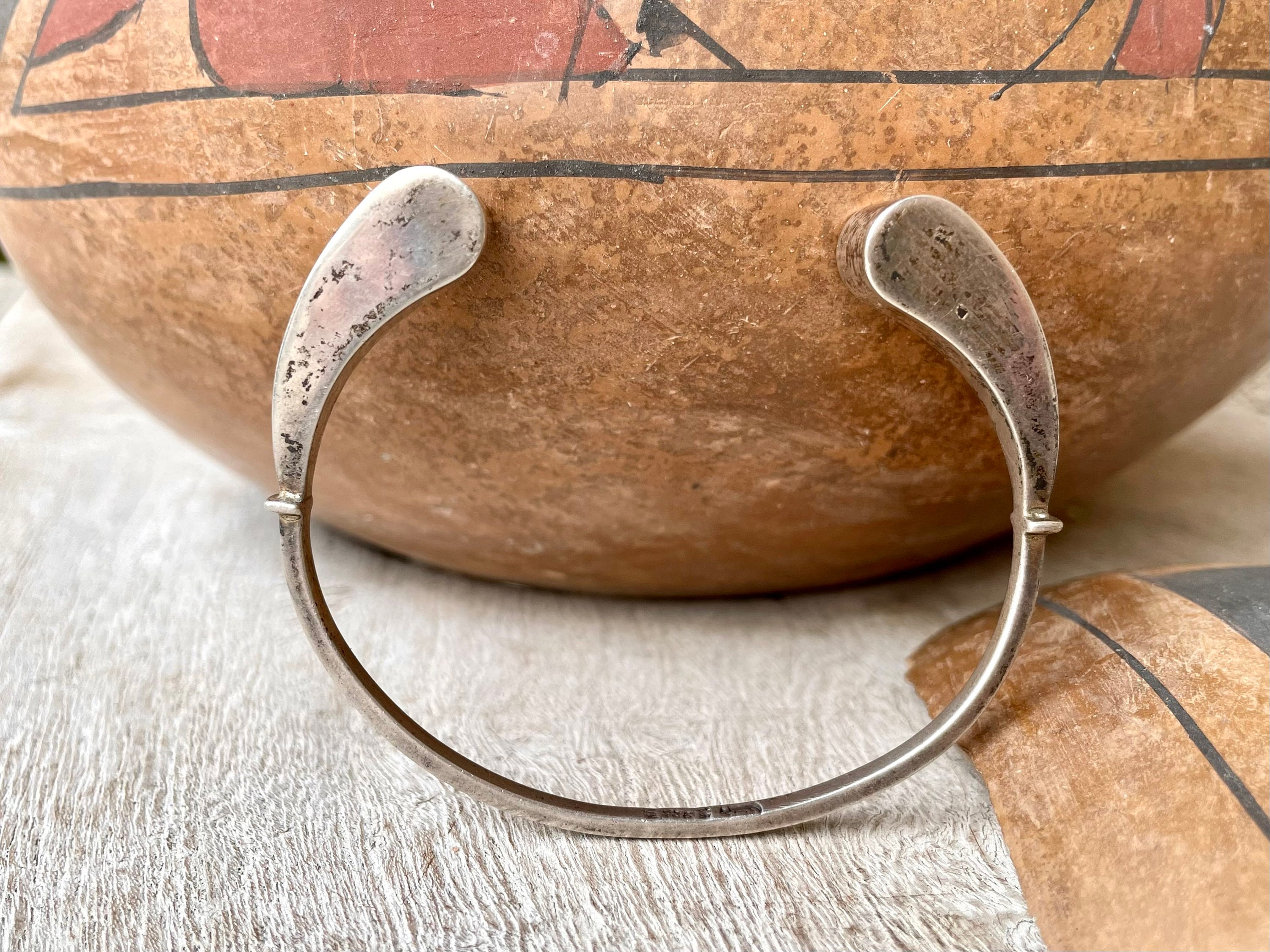 Vintage Taxco Sterling Silver Narrow Bracelet with Big Curved Terminals ...