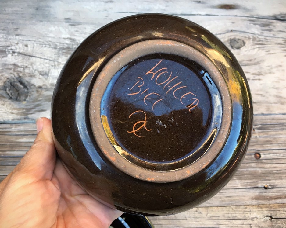 Two Vintage Kohler Biel Handarbeit Switzerland Folk Art Pottery Bowls ...