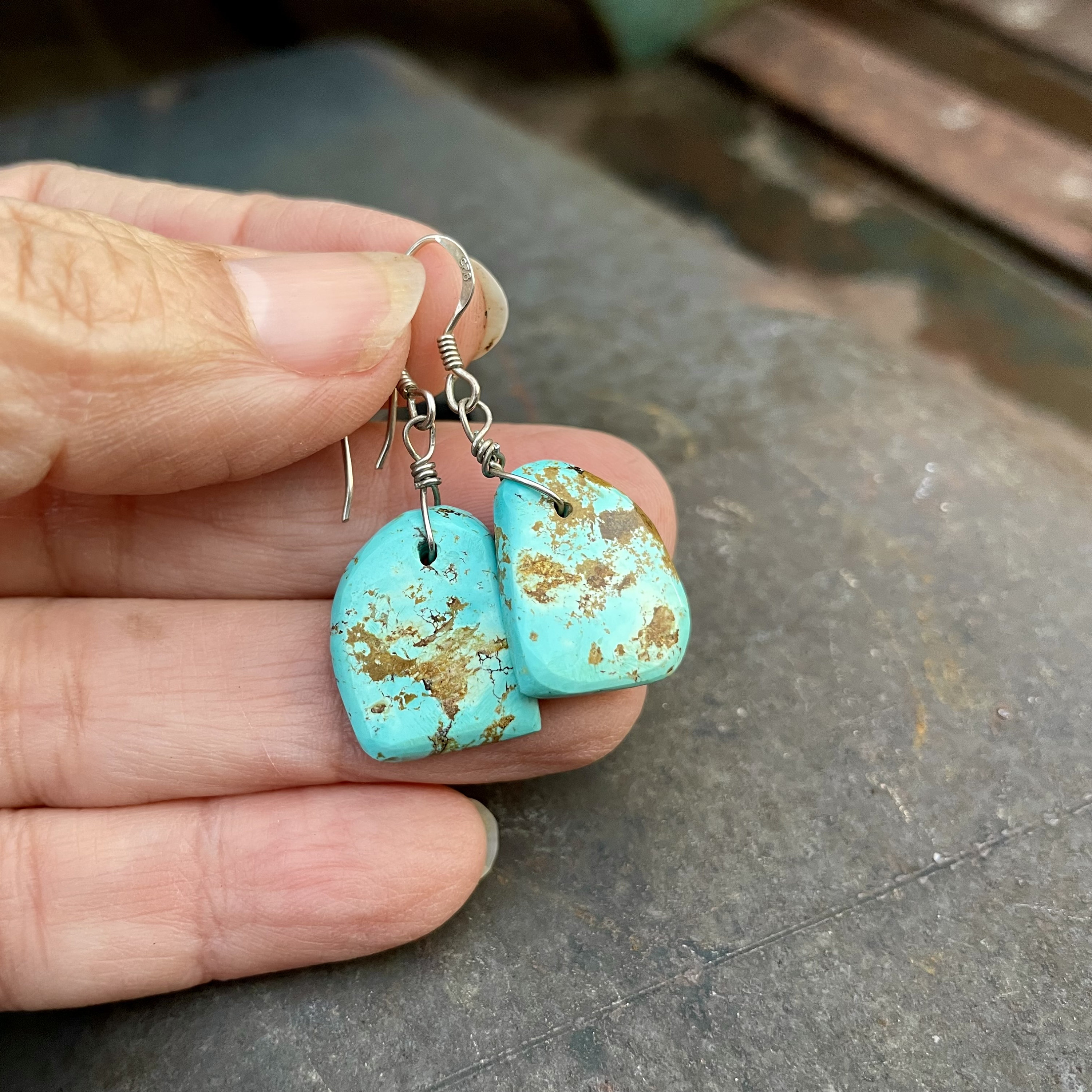 Very Small Natural Turquoise Tab Earrings by Santo Domingo Ray Lovato ...