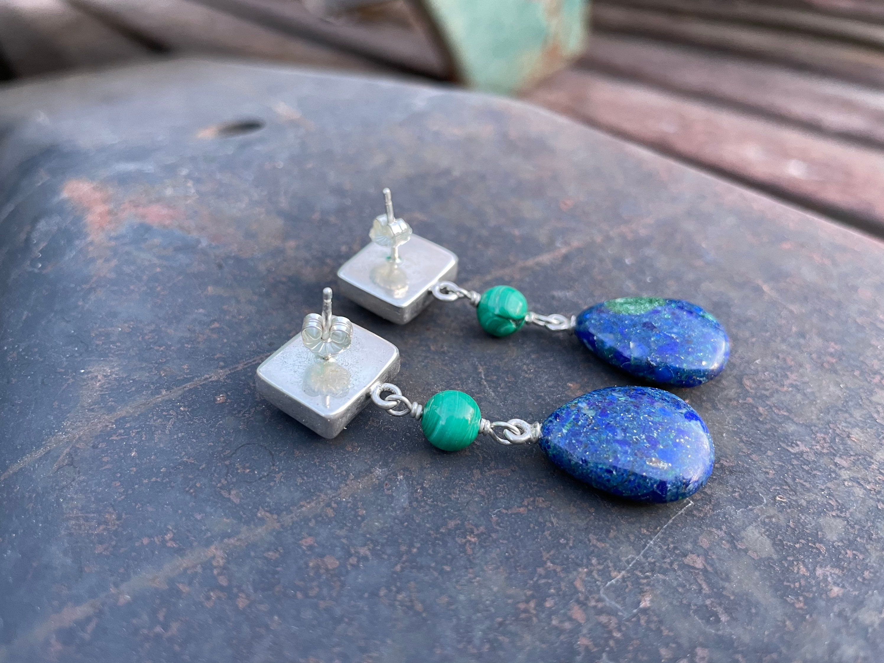 Blue Green Azurmalachite and Malachite Dangle Earrings for Women ...
