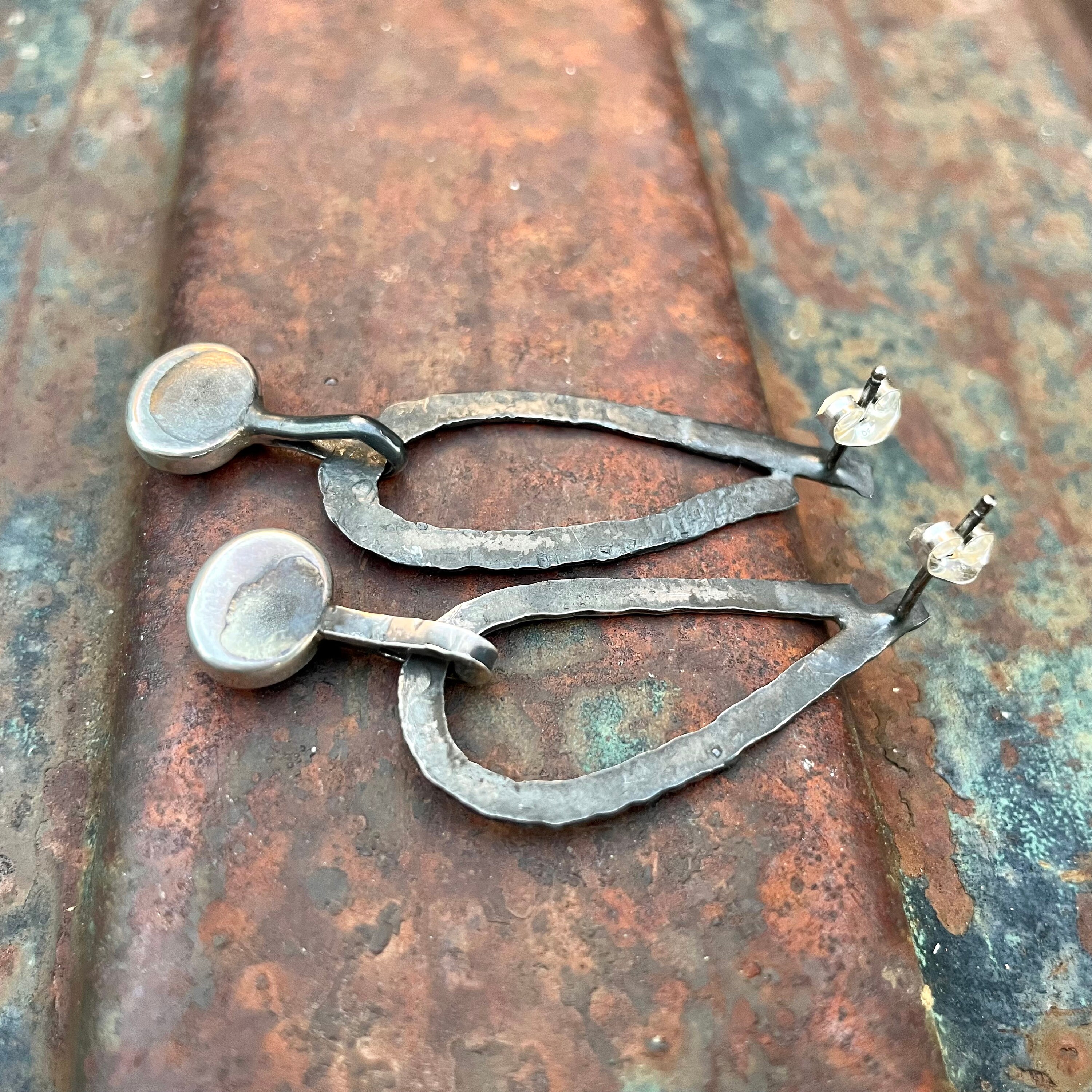 Hammered Sterling Silver Teardrop Post with Green Turquoise Drop, Light ...