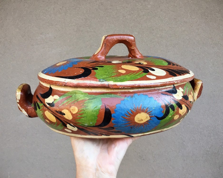 Old Mexican Pottery Lidded Casserole Dish (Repaired) Southwestern Decor ...