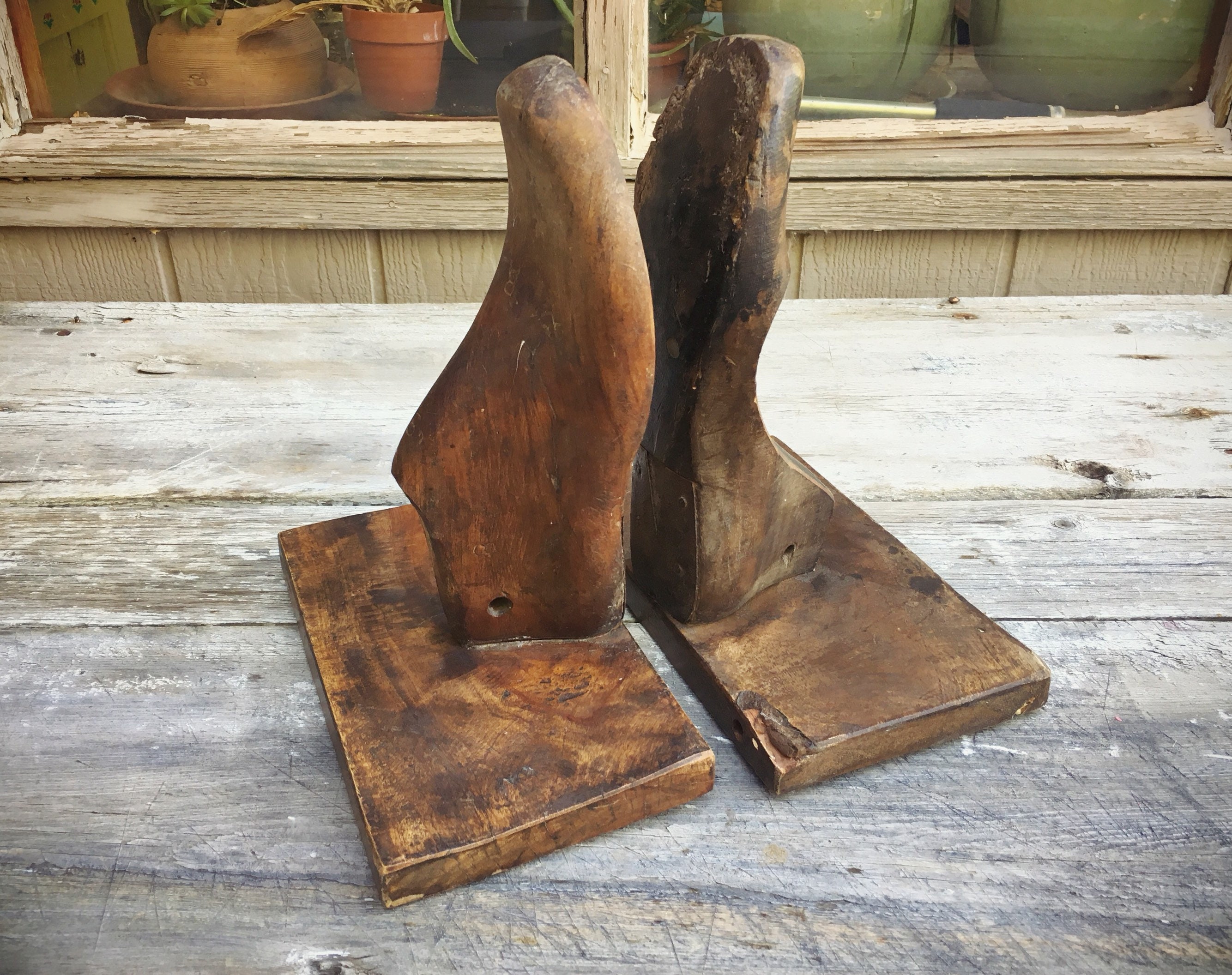 Vintage Bookends Antique Wooden Shoe Forms, Old World Decor Library ...
