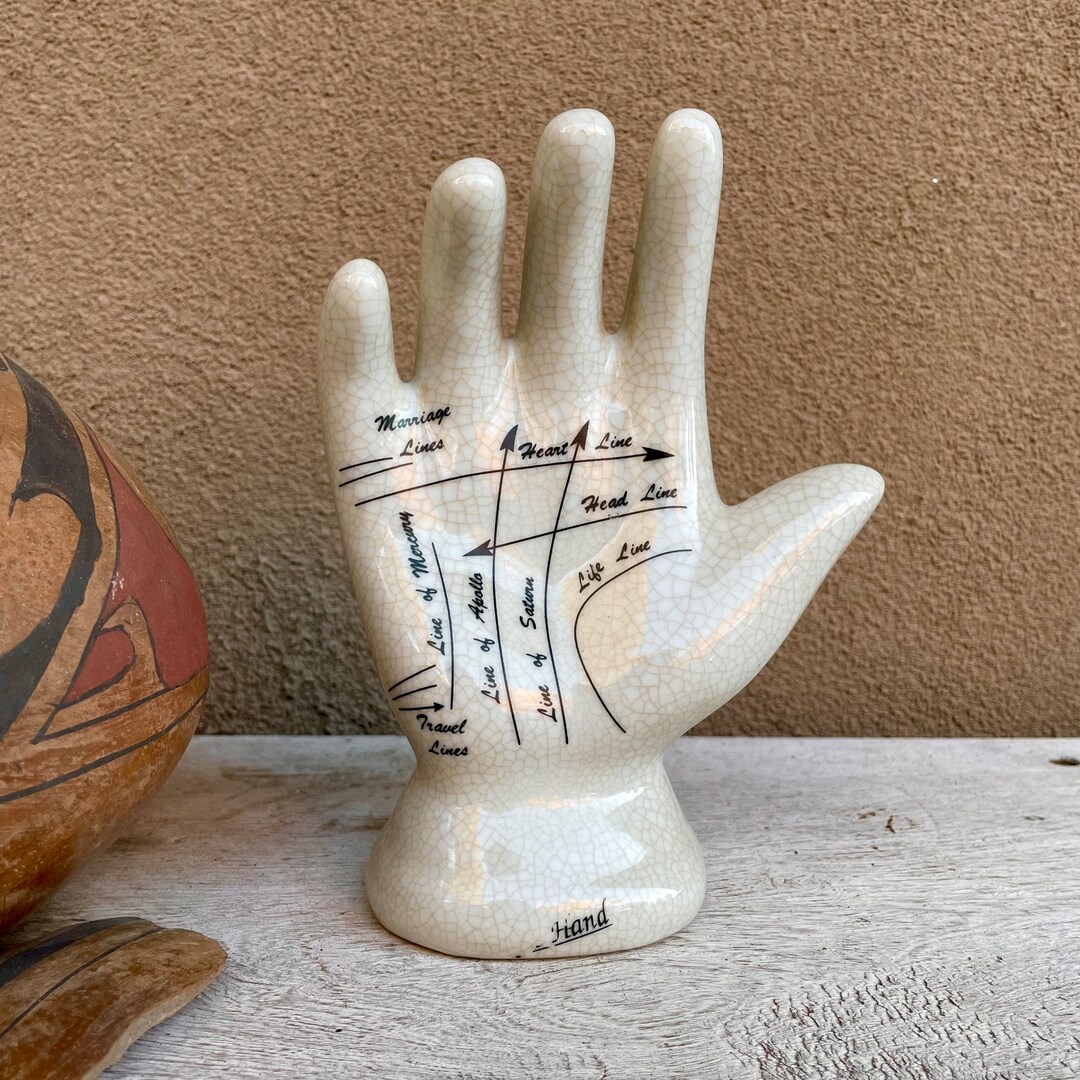 Vintage Ceramic Palmistry Hand Statue, Replica of Victorian Phrenology ...