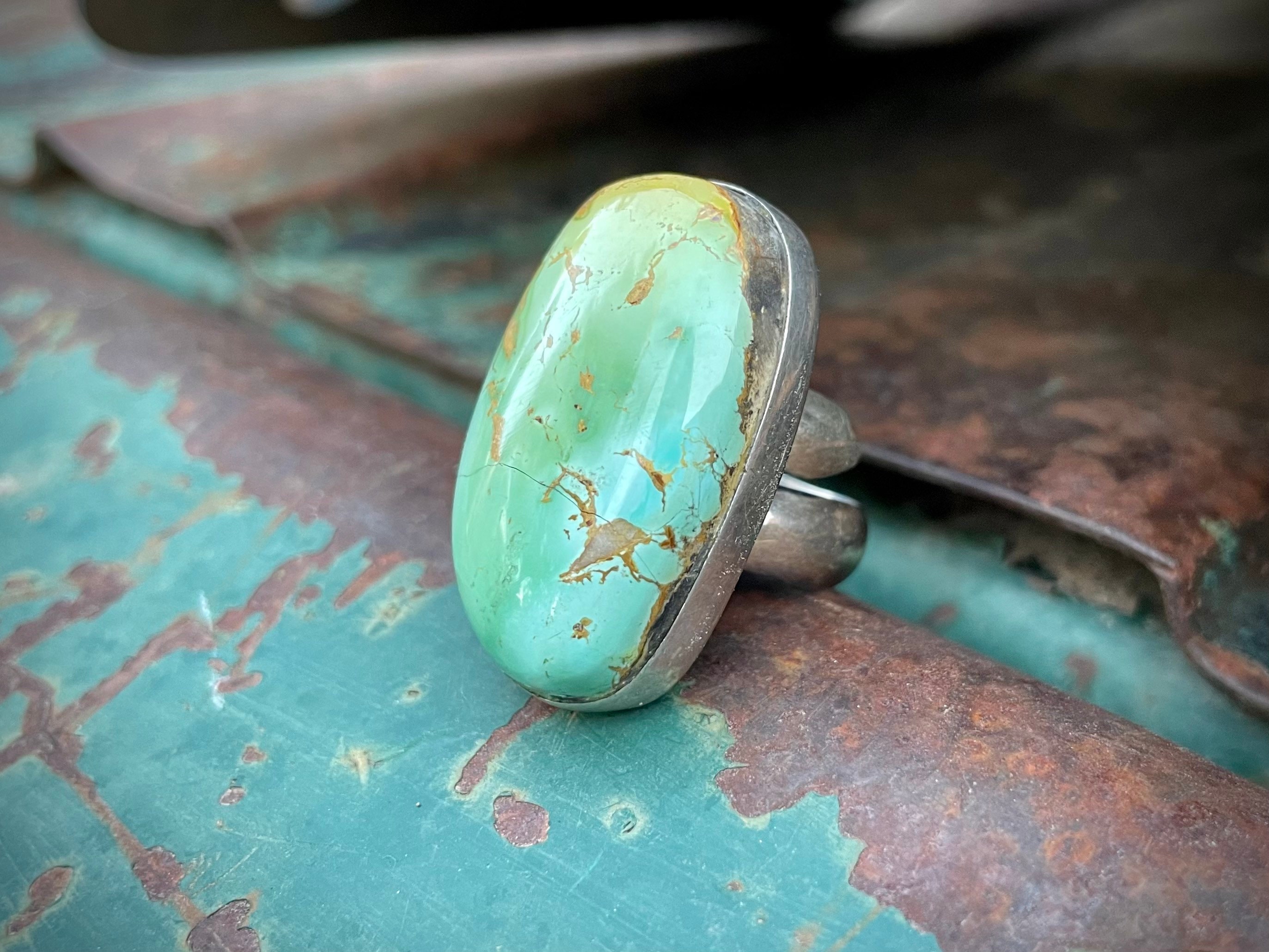 Large Light Blue-Green Turquoise Ring (Hairline Crack in Stone) Adj ...
