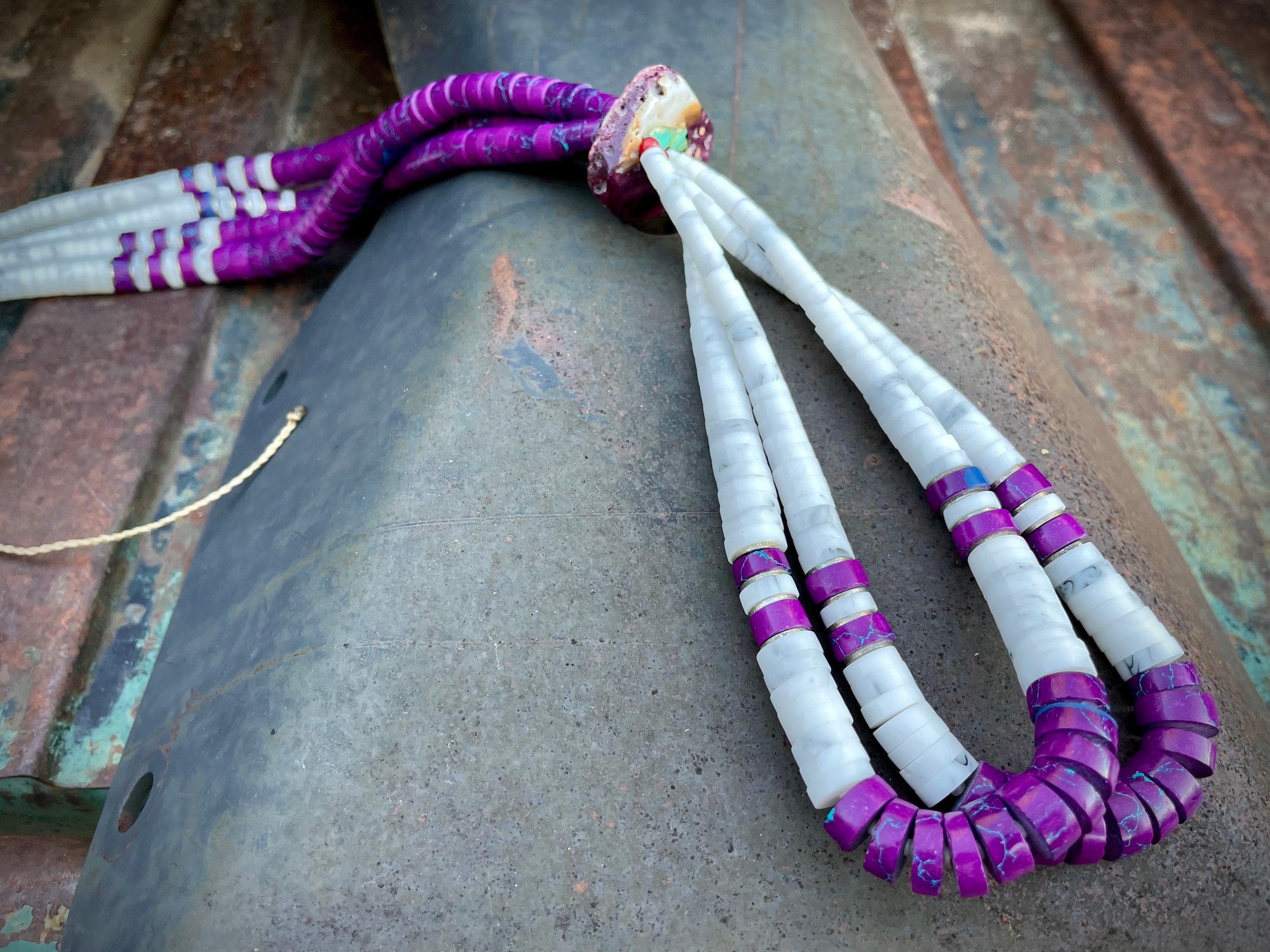 Purple Mohave Turquoise and White Howlite Huge Heishi Jacla Necklace 32 ...