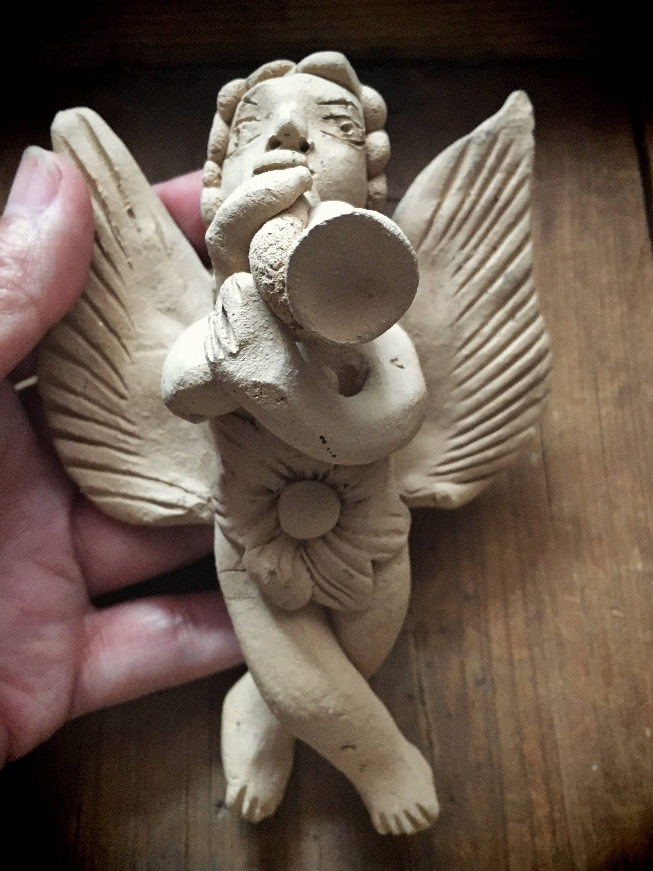 Vintage Mexican pottery angel wall hanging, folk art angel, primitive ...