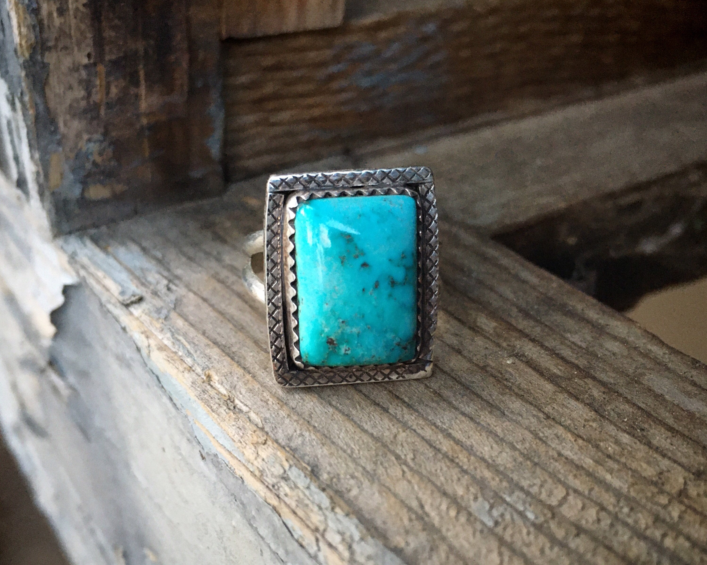 Size 6.75 Blue Turquoise Ring for Women, Southwestern Native American ...