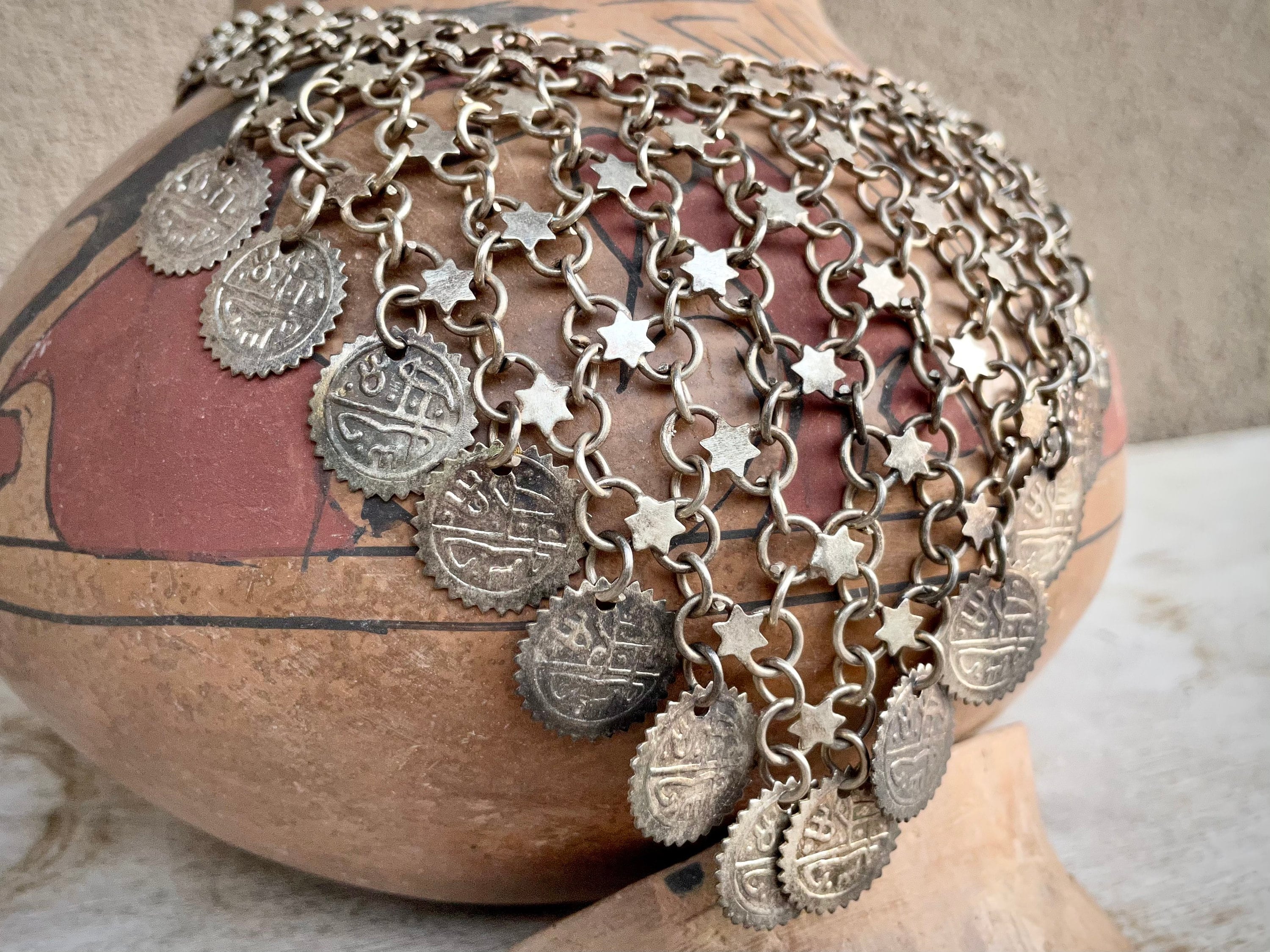 Vintage Silver Tone Tribal Necklace Chainmail with Coins, Gypsy Belly ...