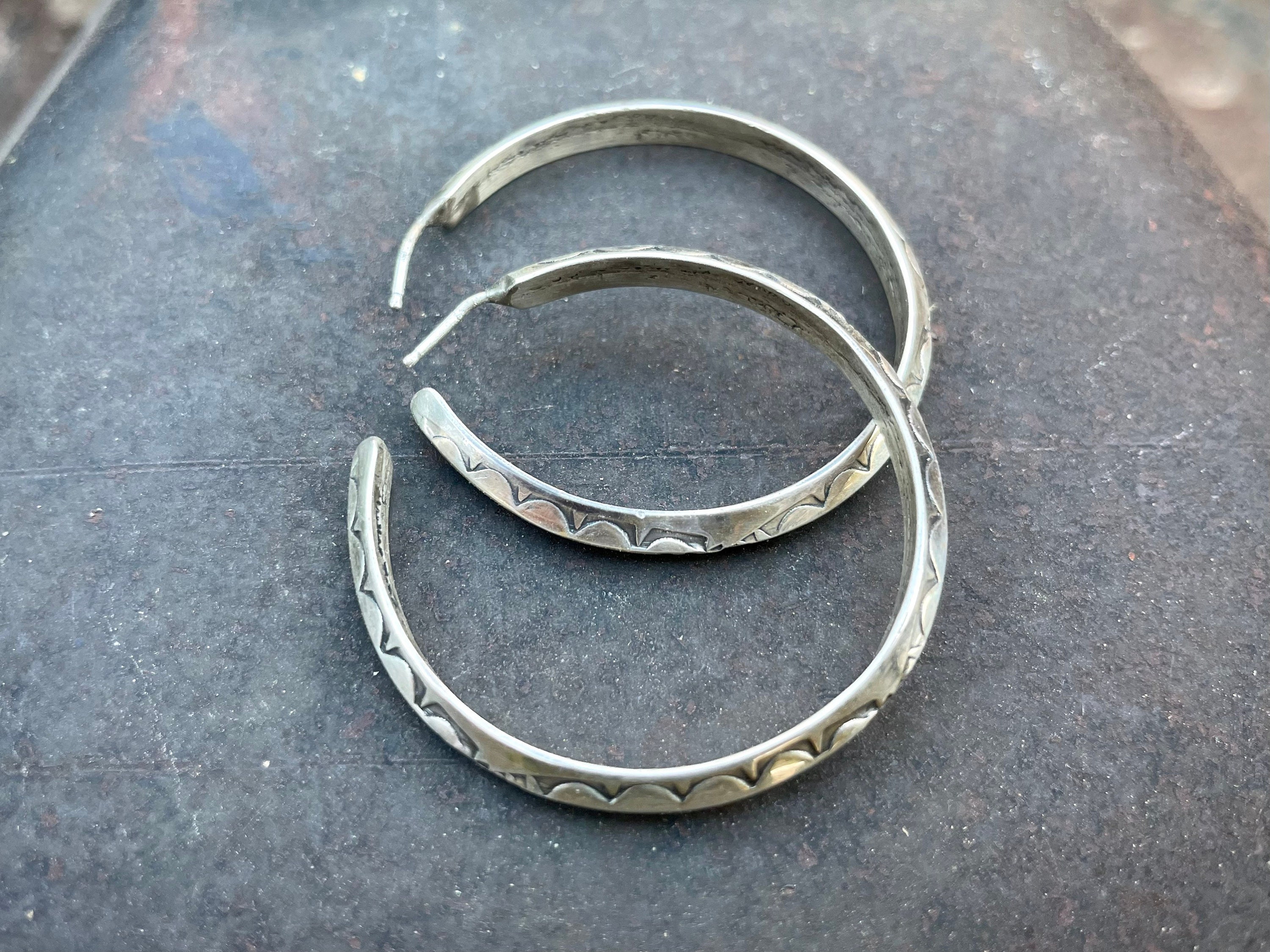 Stamped Sterling Silver Hoop Earrings by Navajo Ben Tahe, Medium Size ...