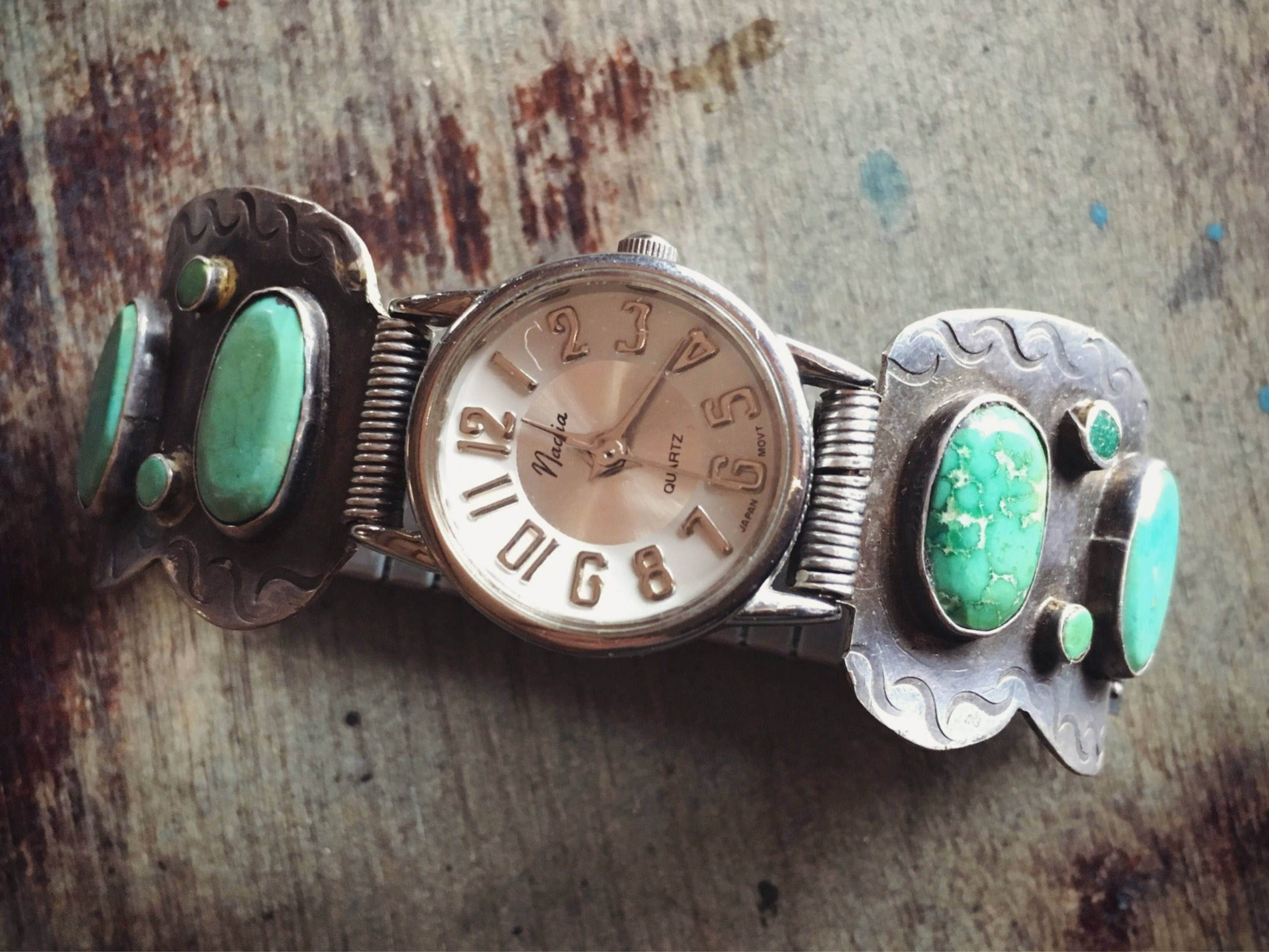 Fred Harvey Era Turquoise Watch Band with Vintage Watch for Women ...