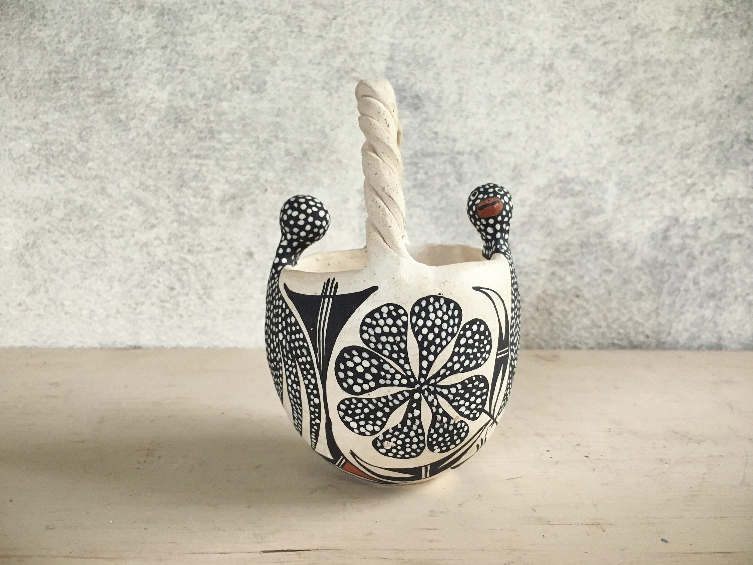 Vintage small Acoma pottery bird effigy basket Native American Indian pot