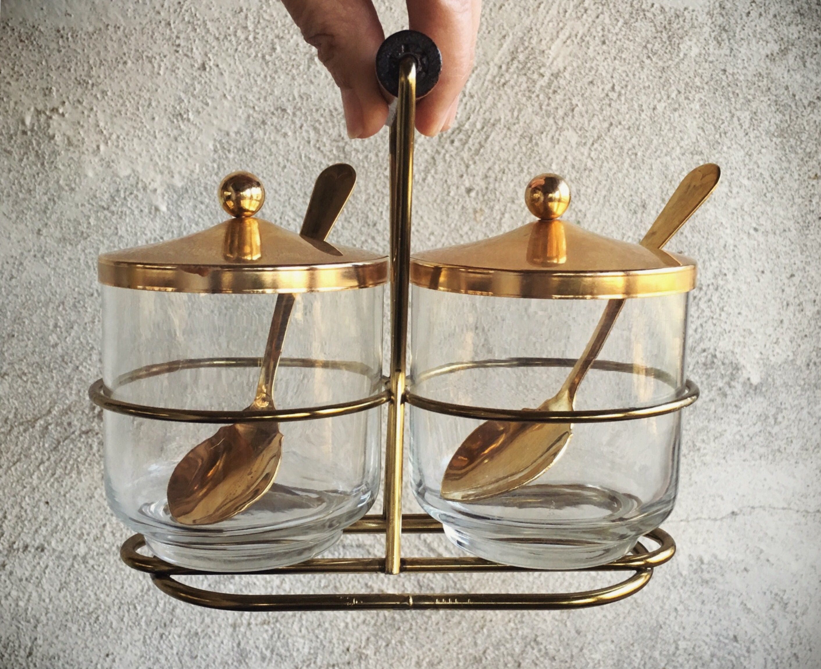 Mid Century Condiment Server with Teak Handle Caddy, Midcentury Decor ...