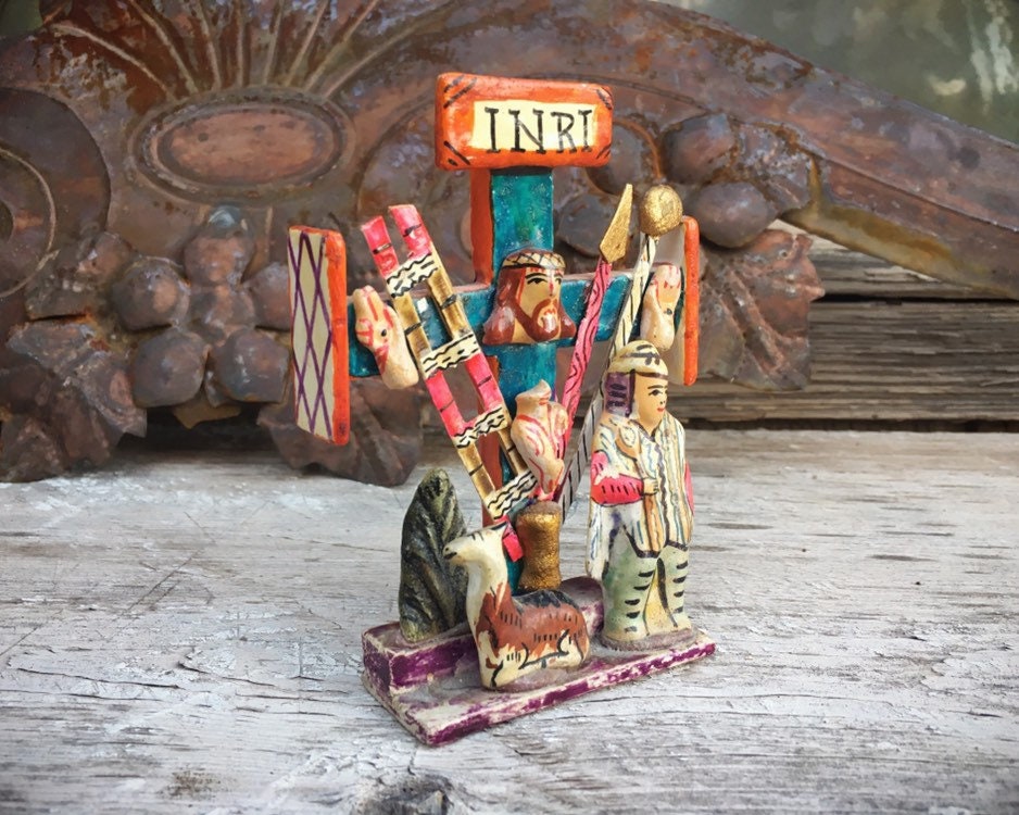 Vintage Miniature Mexican Folk Art Cross Altar Decor, Mexican Decor ...