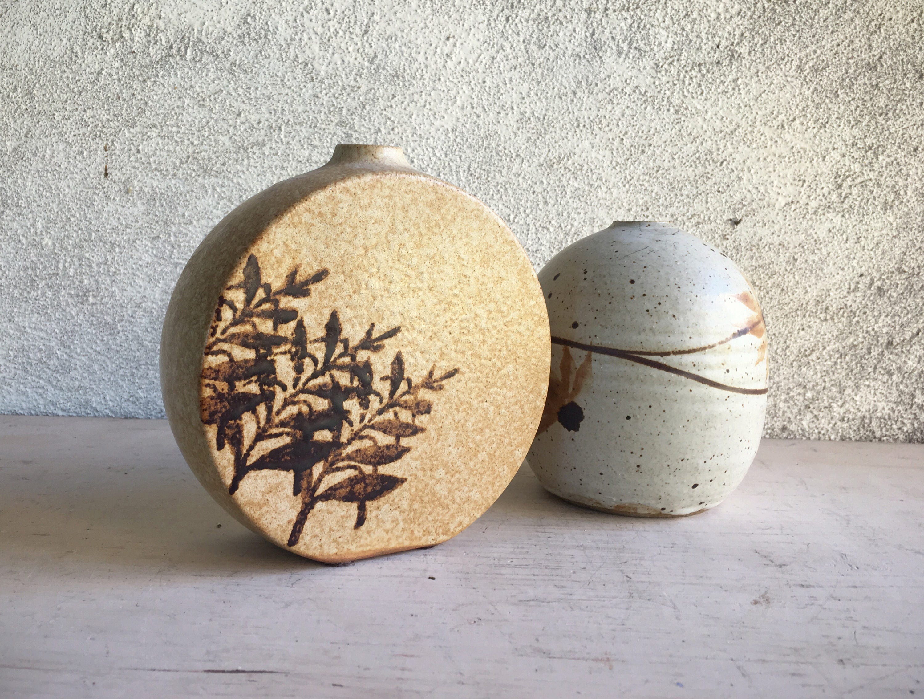 Pair of Mid Century Stoneware Pottery Weed Pots, Art Studio Pottery ...