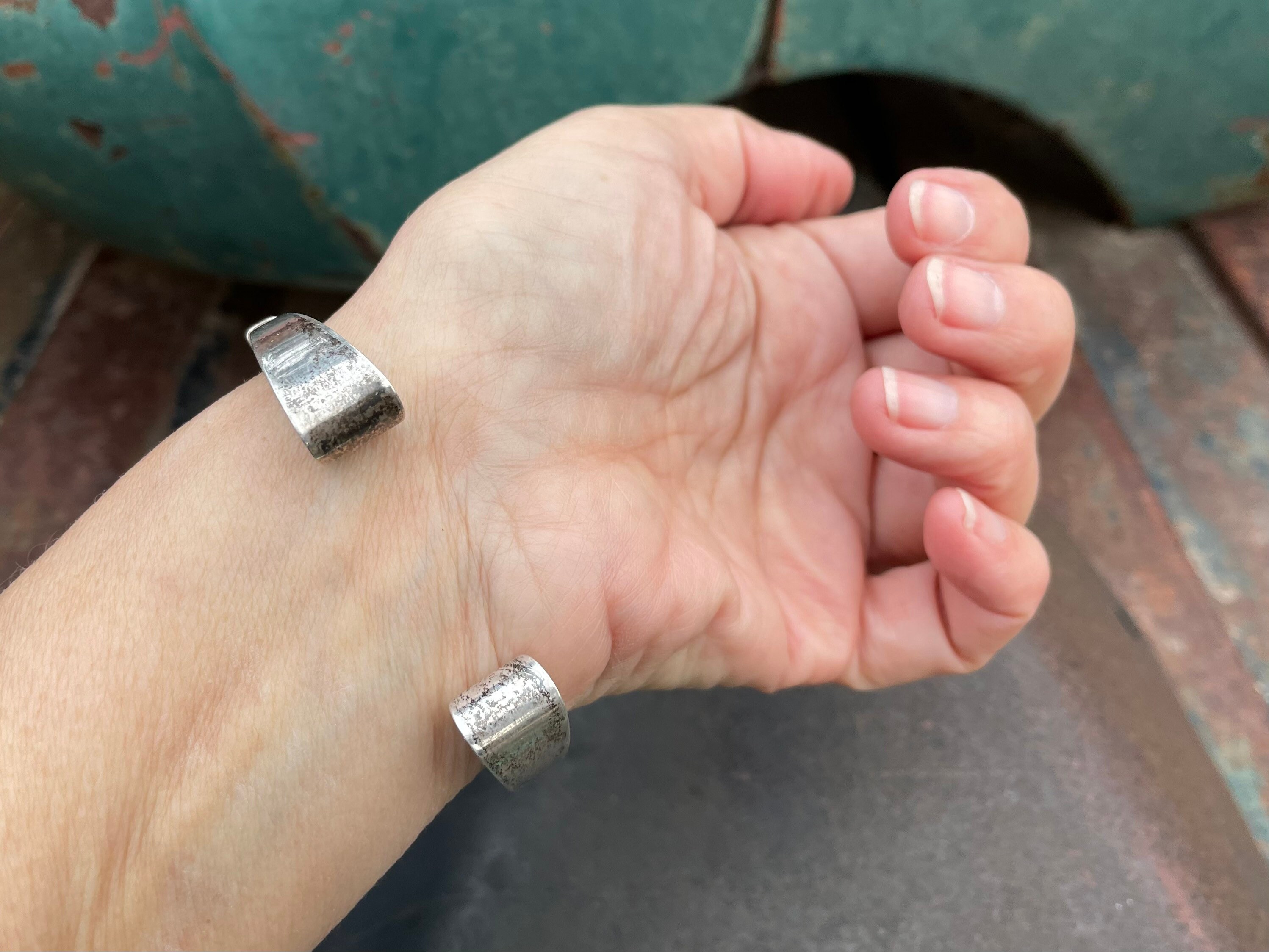 Vintage Taxco Sterling Silver Narrow Bracelet with Big Curved Terminals ...