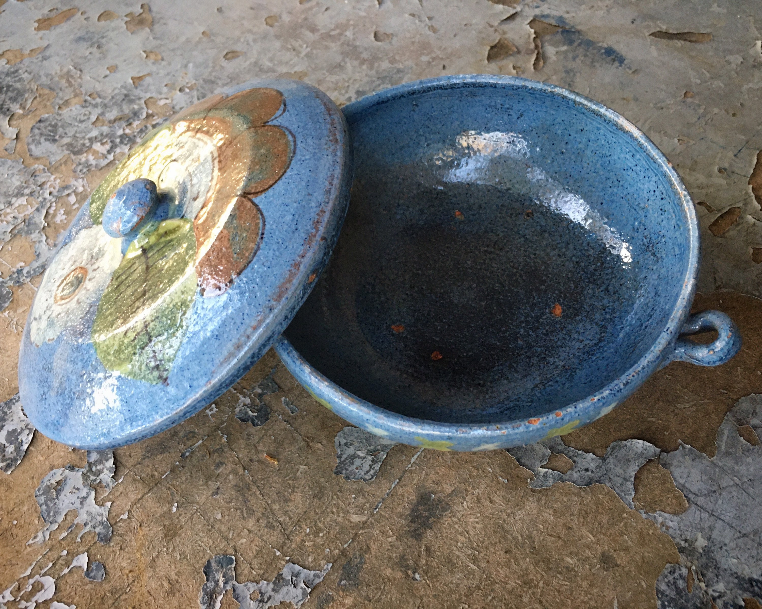Blue Tlaquepaque Mexican Pottery Small Lidded Pot, Covered Casserole ...