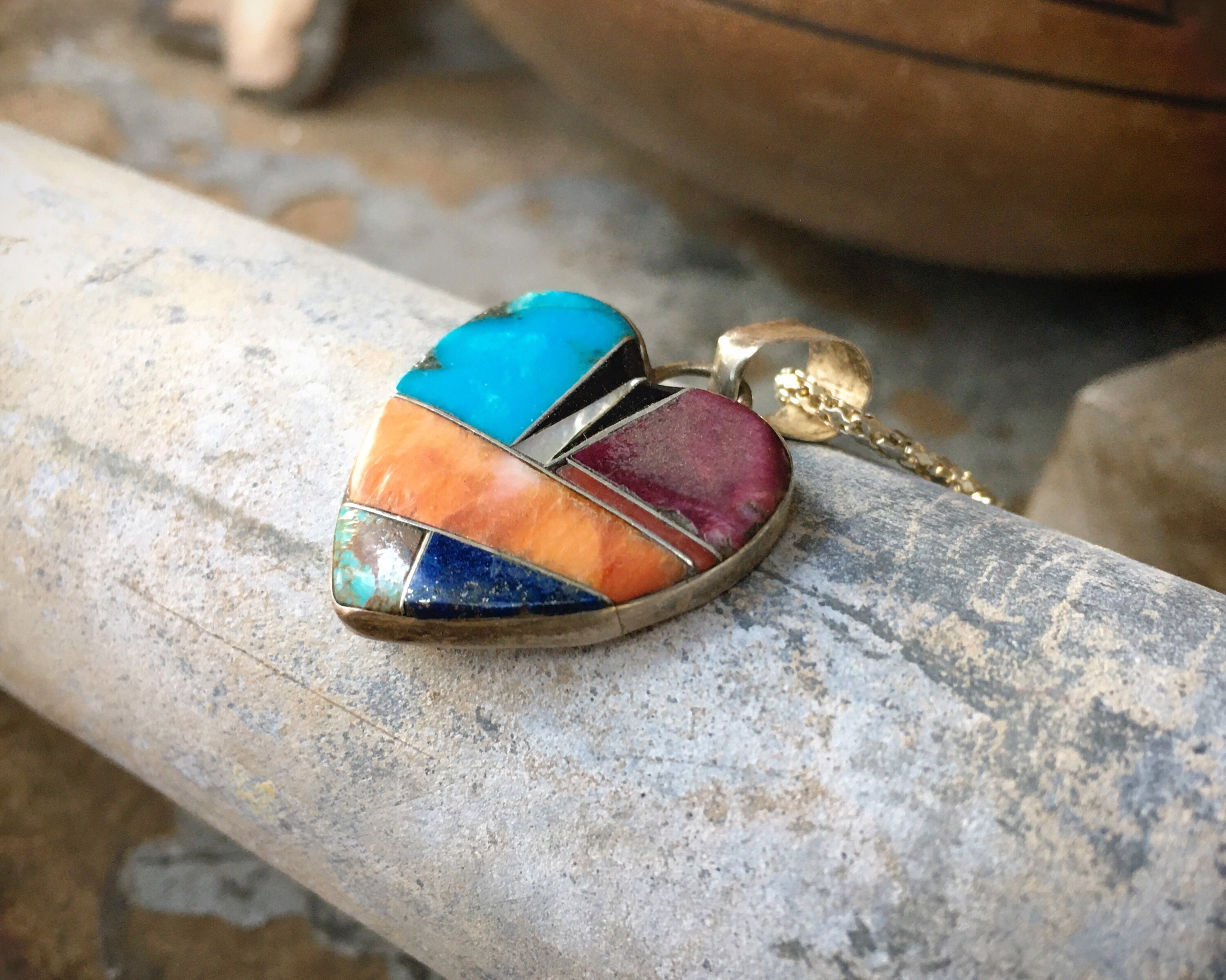 Multi Stone Heart Pendant with Turquoise Sugilite Spiny Oyster, Native ...