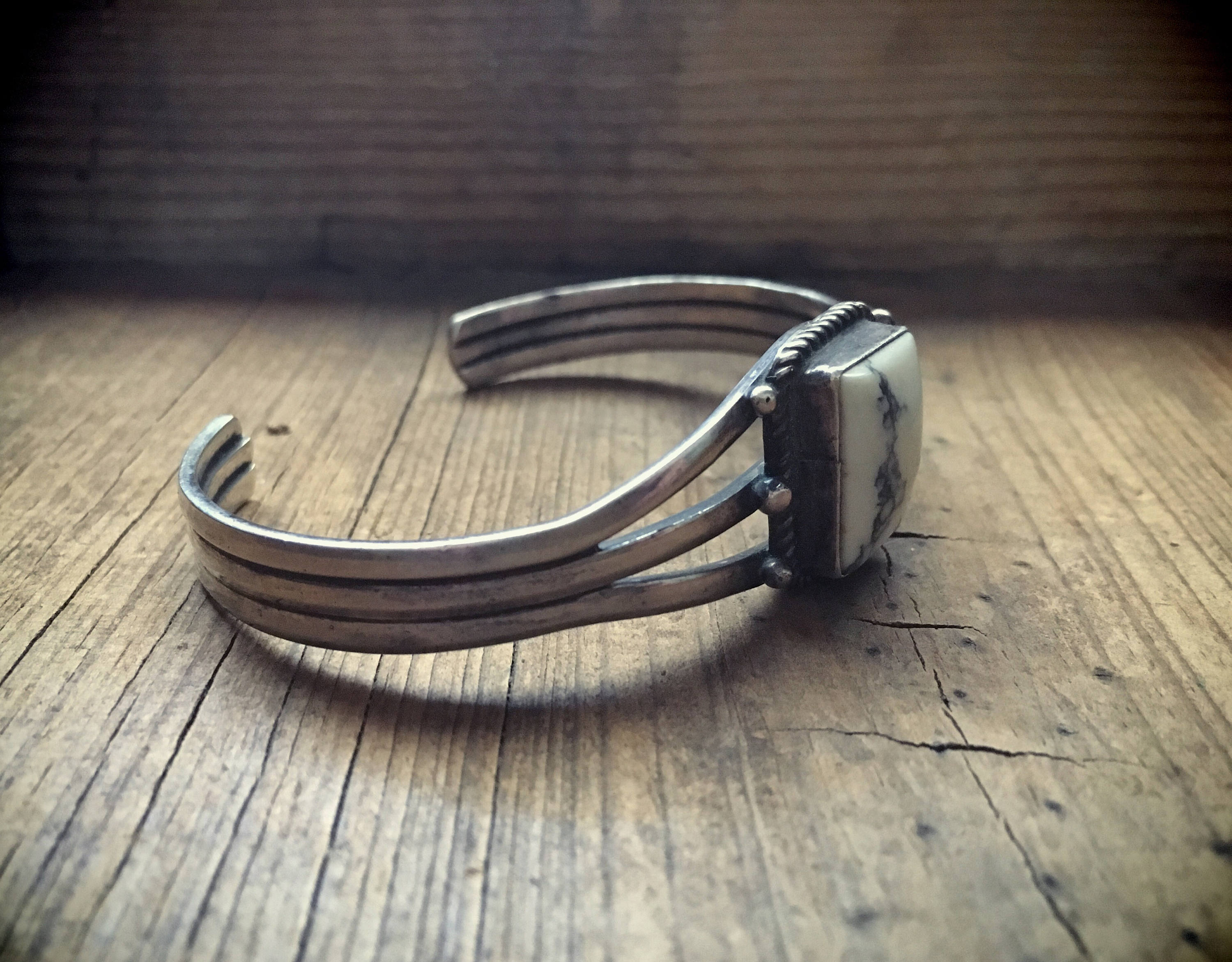 Vintage white howlite and silver cuff bracelet Southwestern jewelry