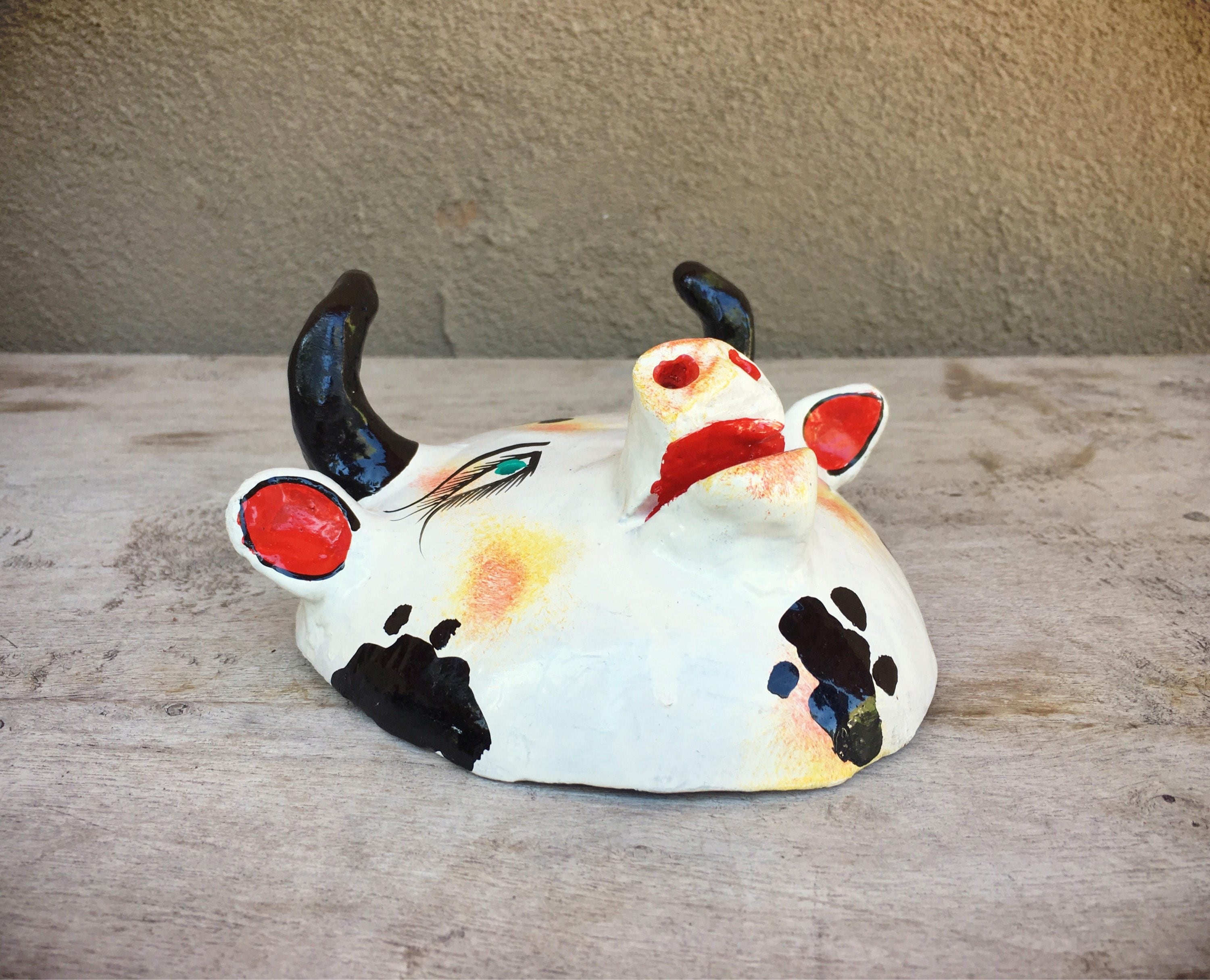 Vintage Mexican folk art bull mask made with coconut shell hand-painted ...