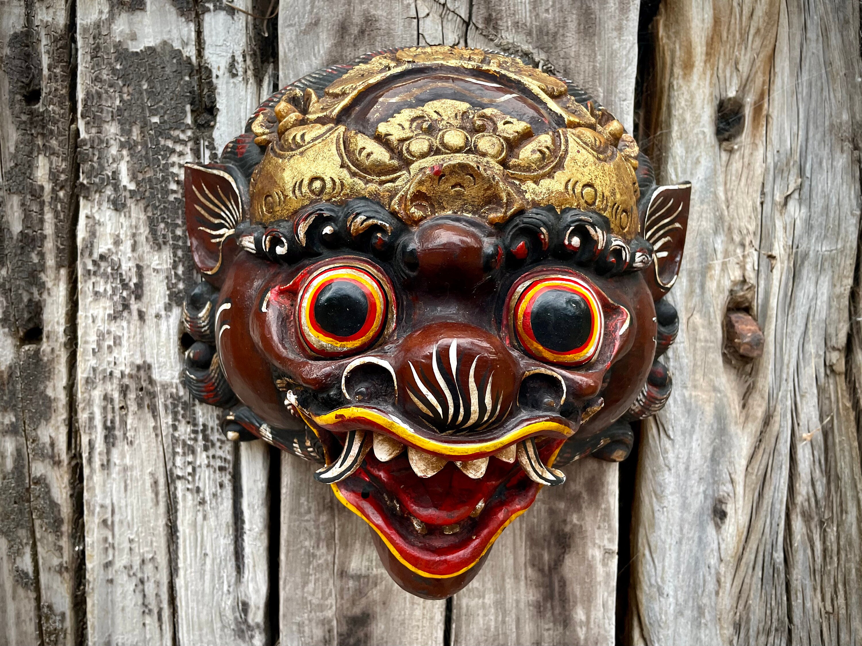 Vintage Hand Carved and Painted Balinese Wood Mask of Barong Topeng ...