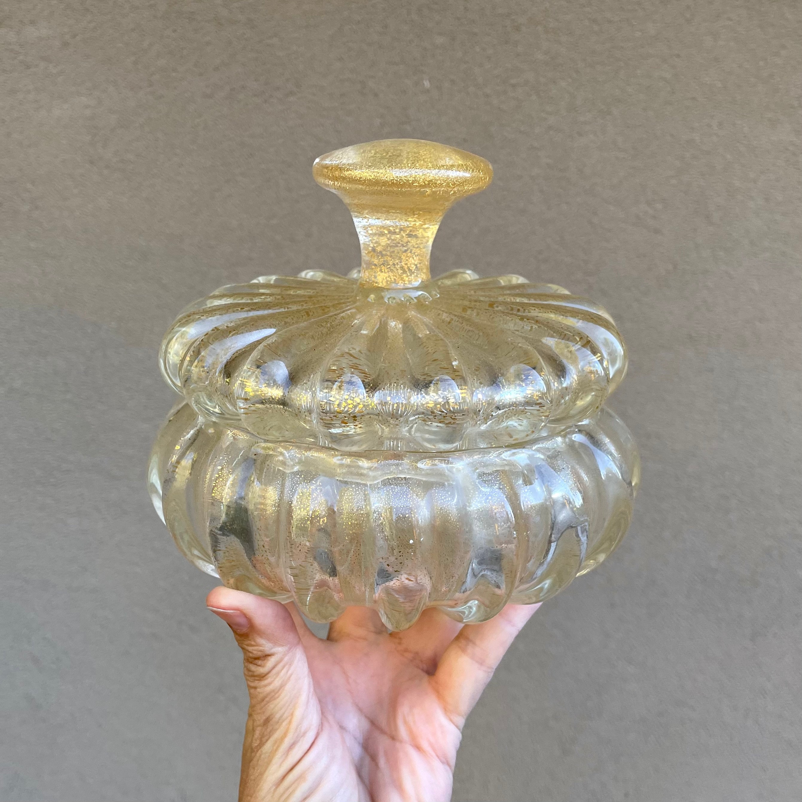 Vintage Murano Bullicante Gold Fleck Lidded Art Glass Powder Box ...