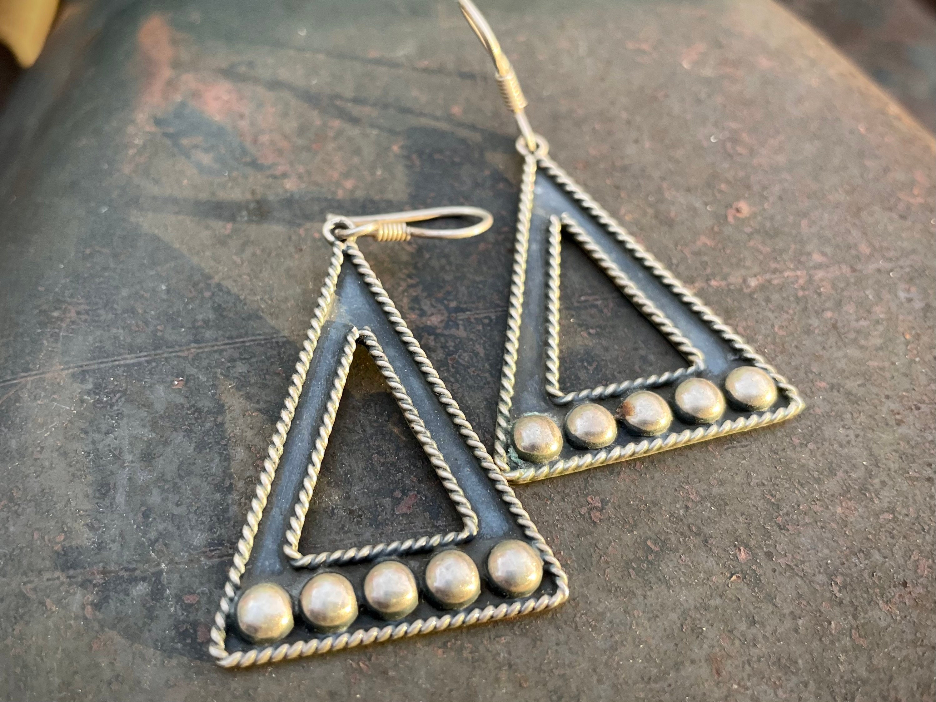 Vintage Triangle Shape Sterling Silver Dangle Earrings, Vintage ...