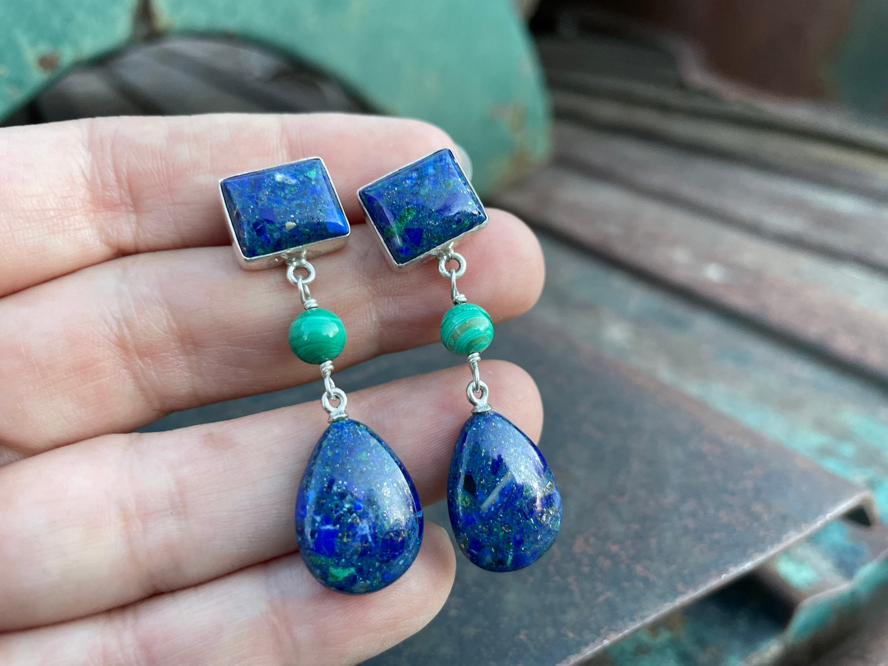 Blue Green Azurmalachite and Malachite Dangle Earrings for Women ...