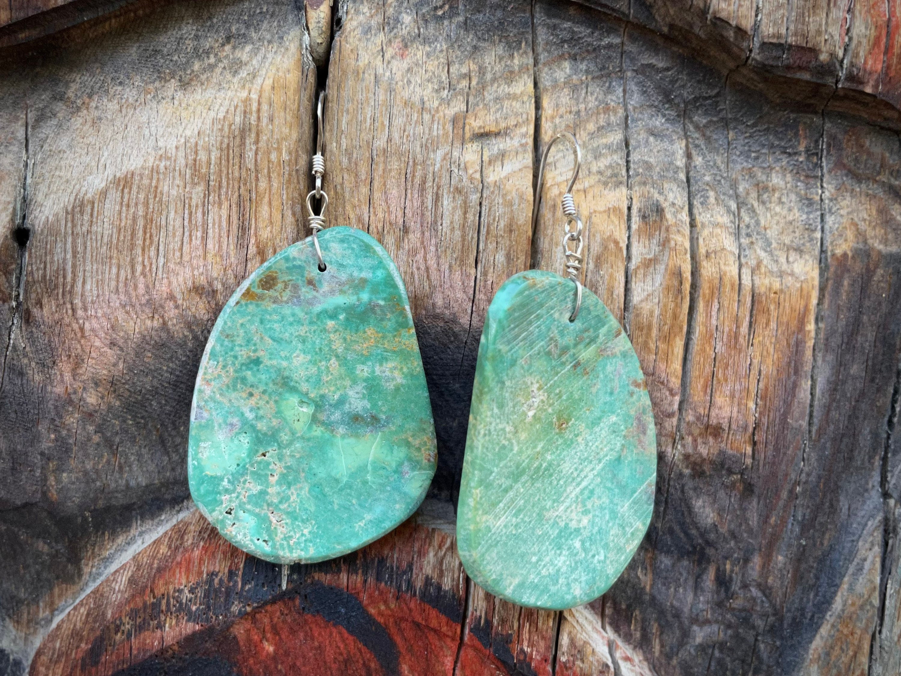 Large Simple Turquoise Slab Earrings, Southwest Santo Domingo Pueblo ...