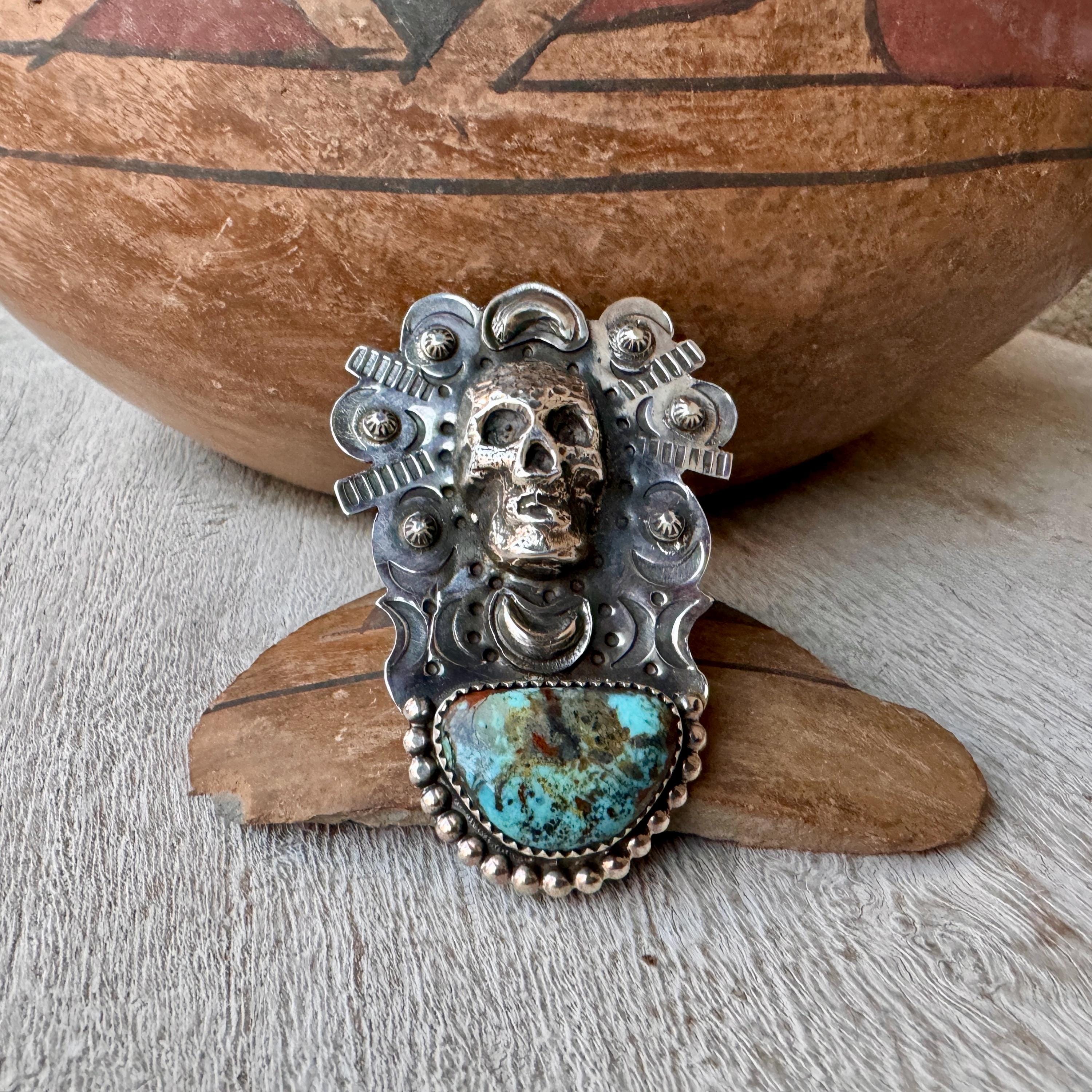 Big Sterling Silver Turquoise Skull Ring Approx Size 9.5, Southwestern ...