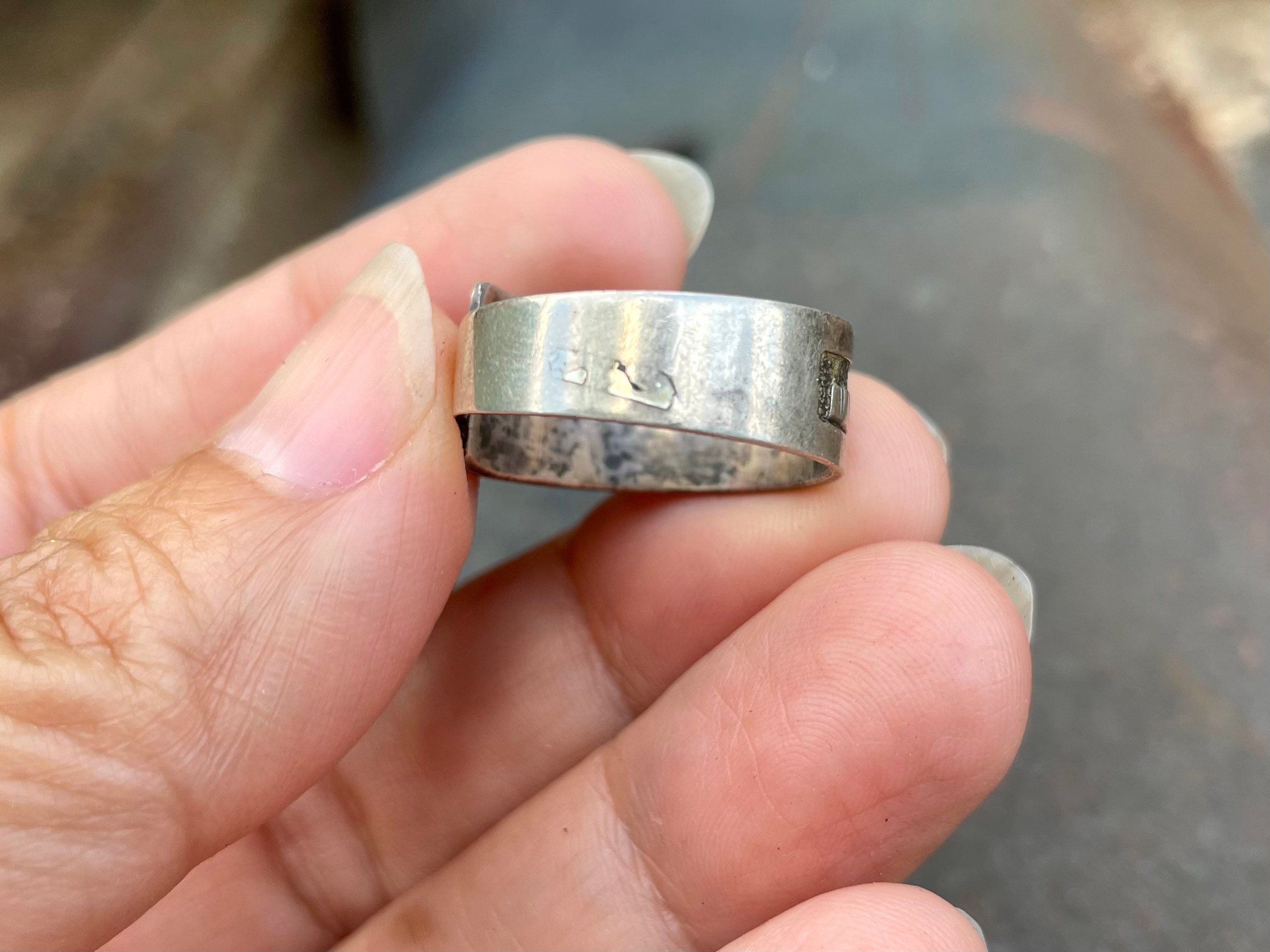 Vintage Navajo Gibson Gene Sterling Silver Overlay Storyteller Ring ...