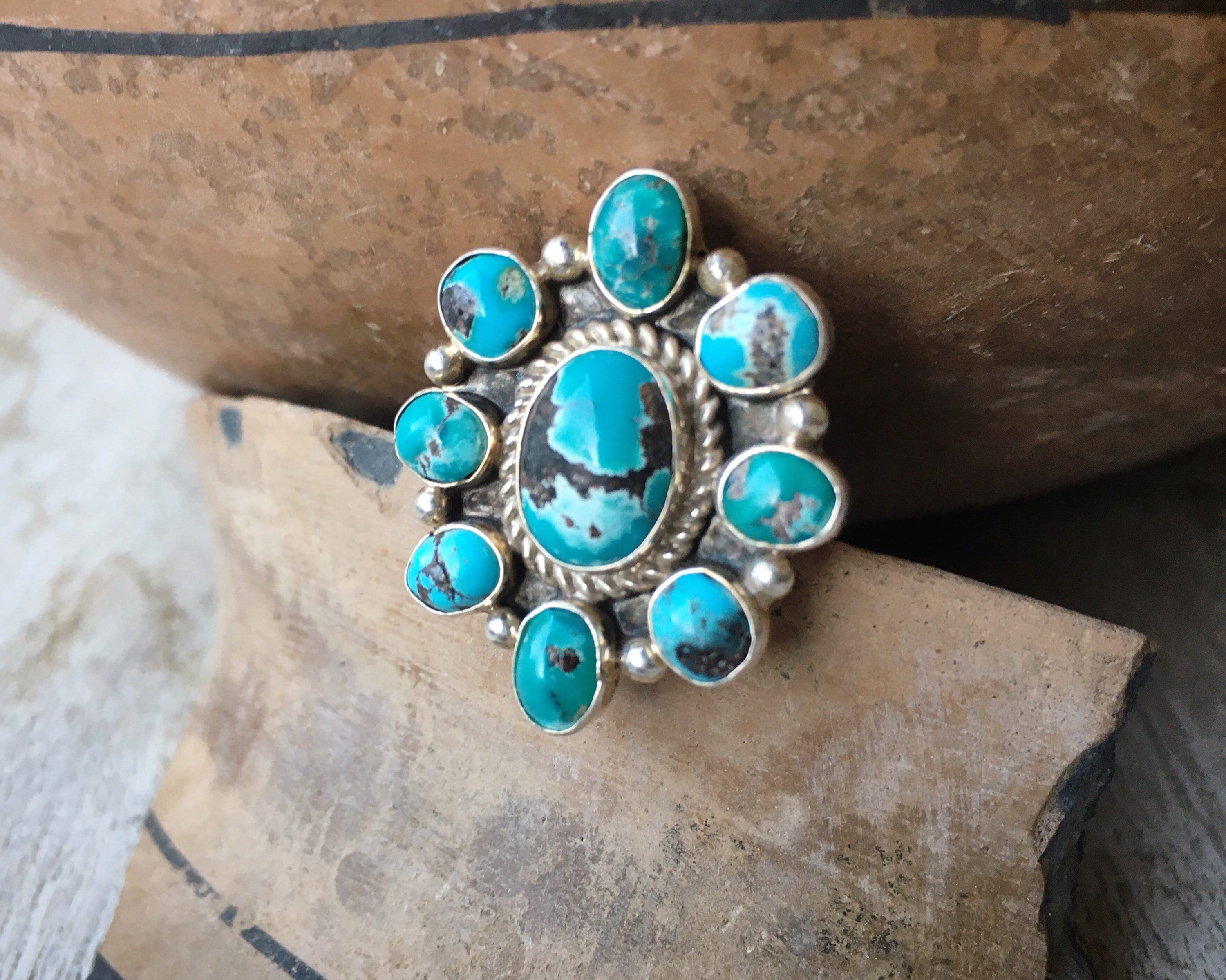 Navajo Made Turquoise Cluster Ring for Women Size 9, Native American ...