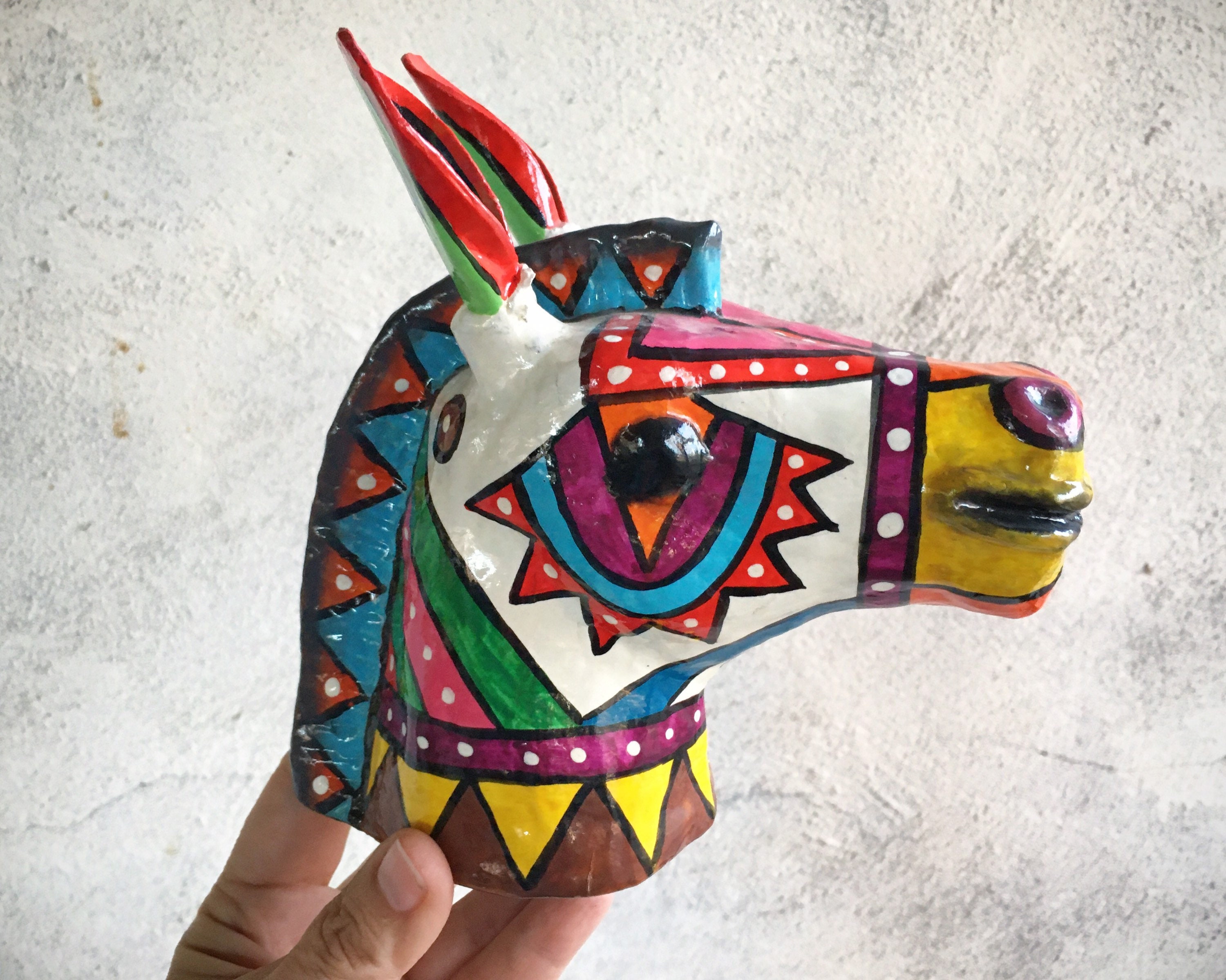 Small Mexican Paper Mache Horse's Head in Colorful Design, Mule or ...