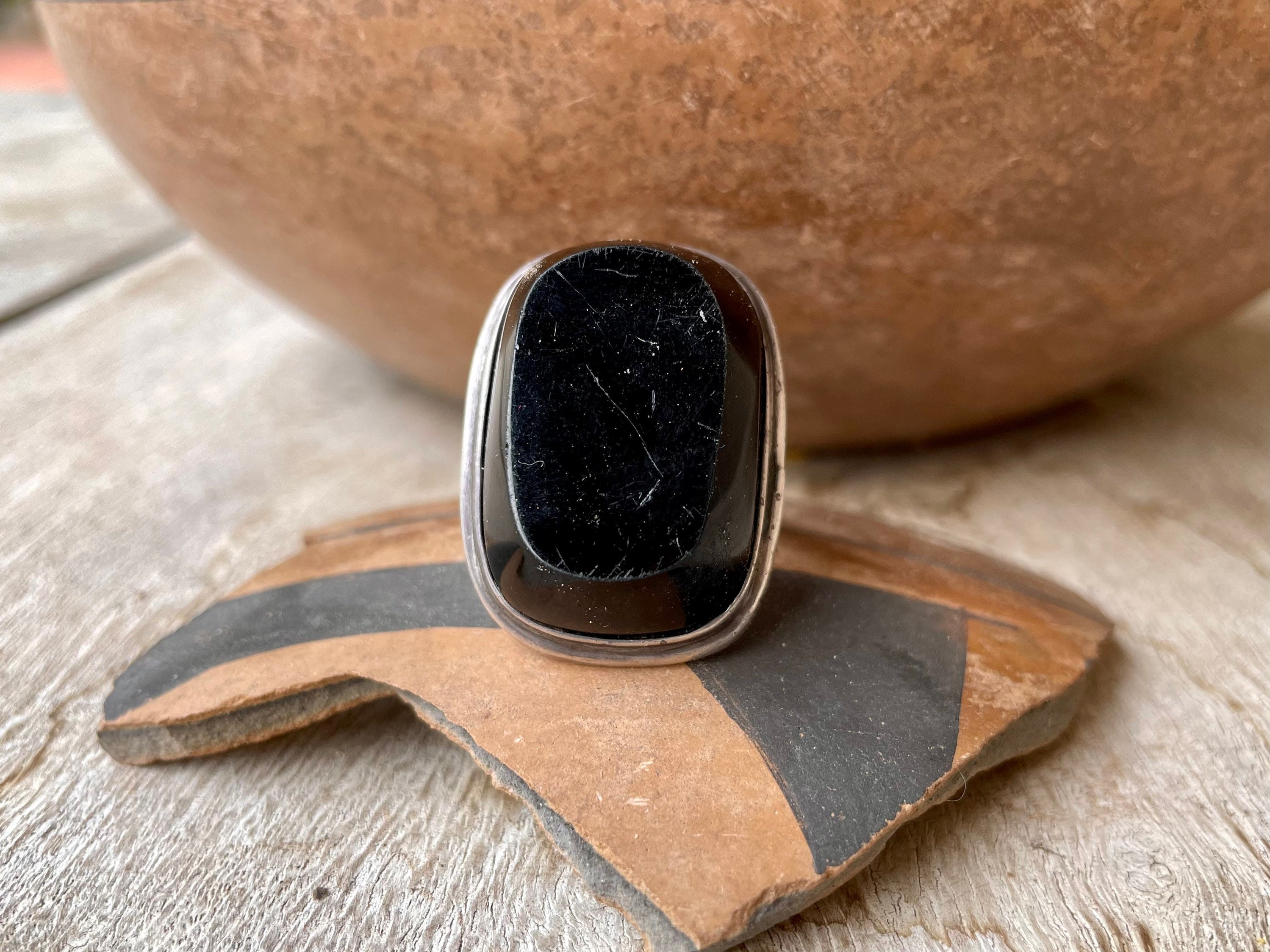 21g Vintage Taxco Sterling Silver Black Onyx Cocktail Ring Size 7 ...