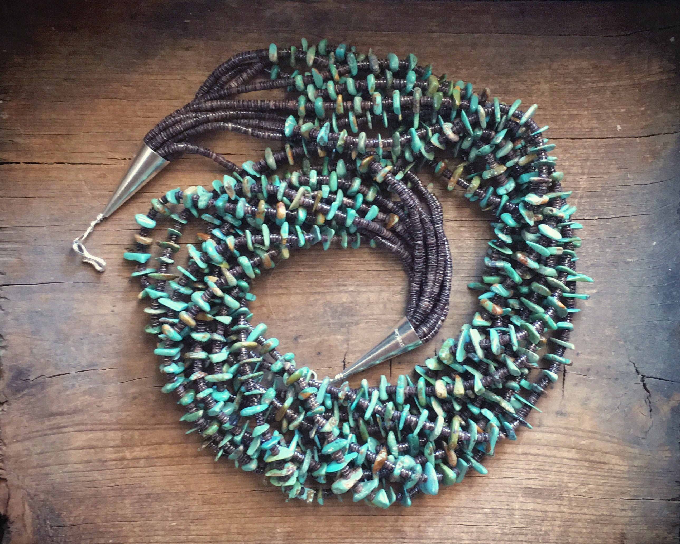 Vintage ten-strand turquoise pen shell heishi necklace Native American ...