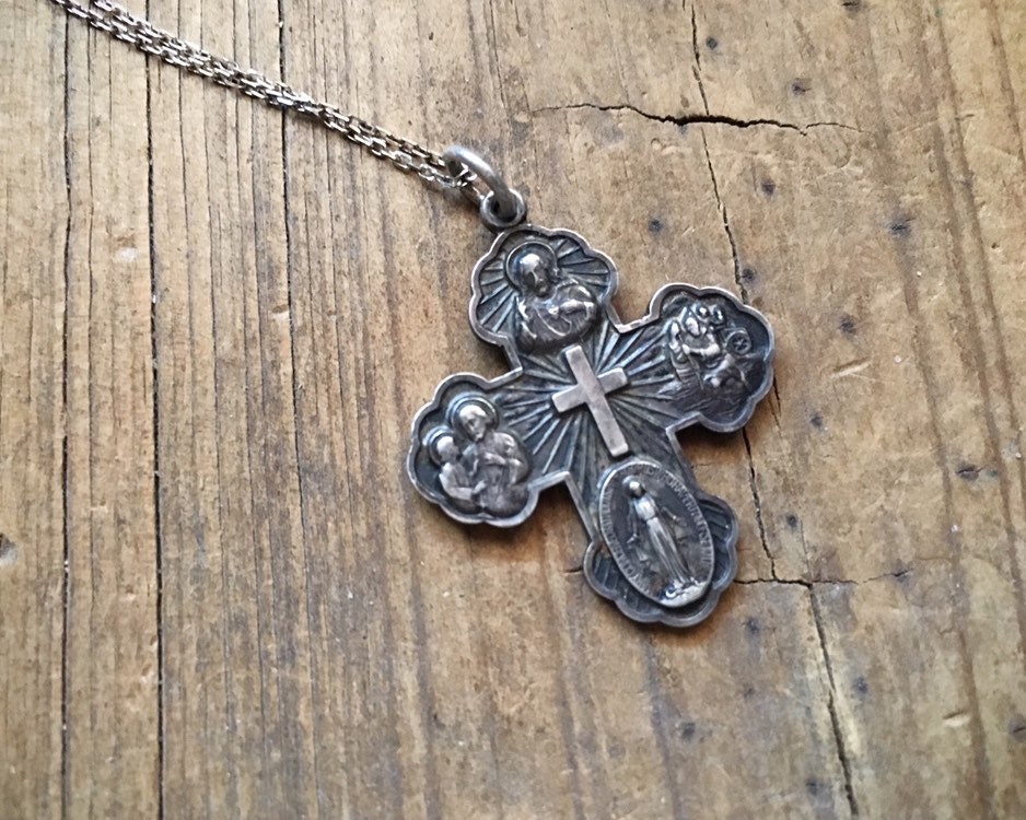 Vintage Holy Charm Four Way Cross Catholic Medal for Bracelet or ...