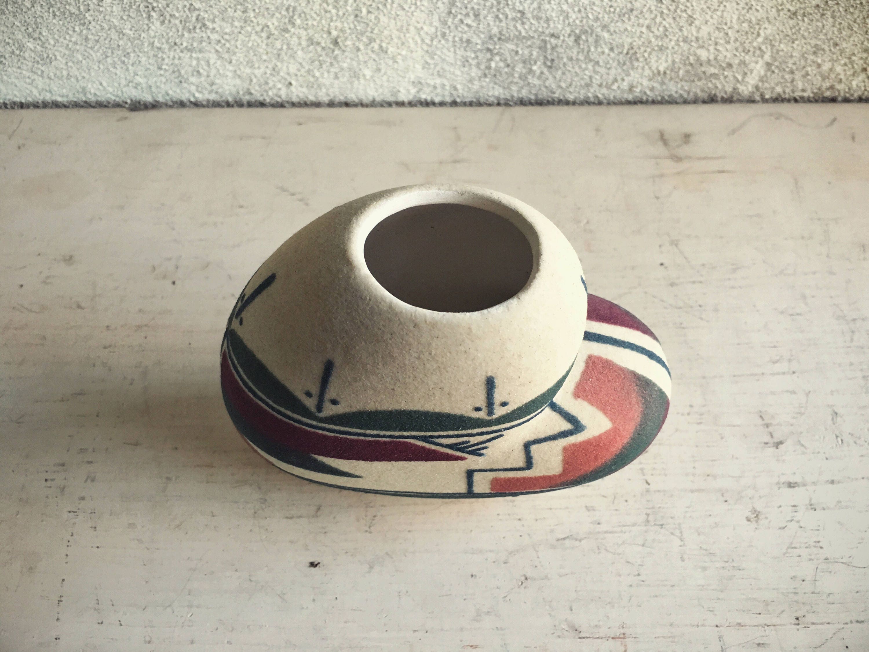 Vintage Southwestern Pottery Vase Native American Style, Heart Shaped Vase