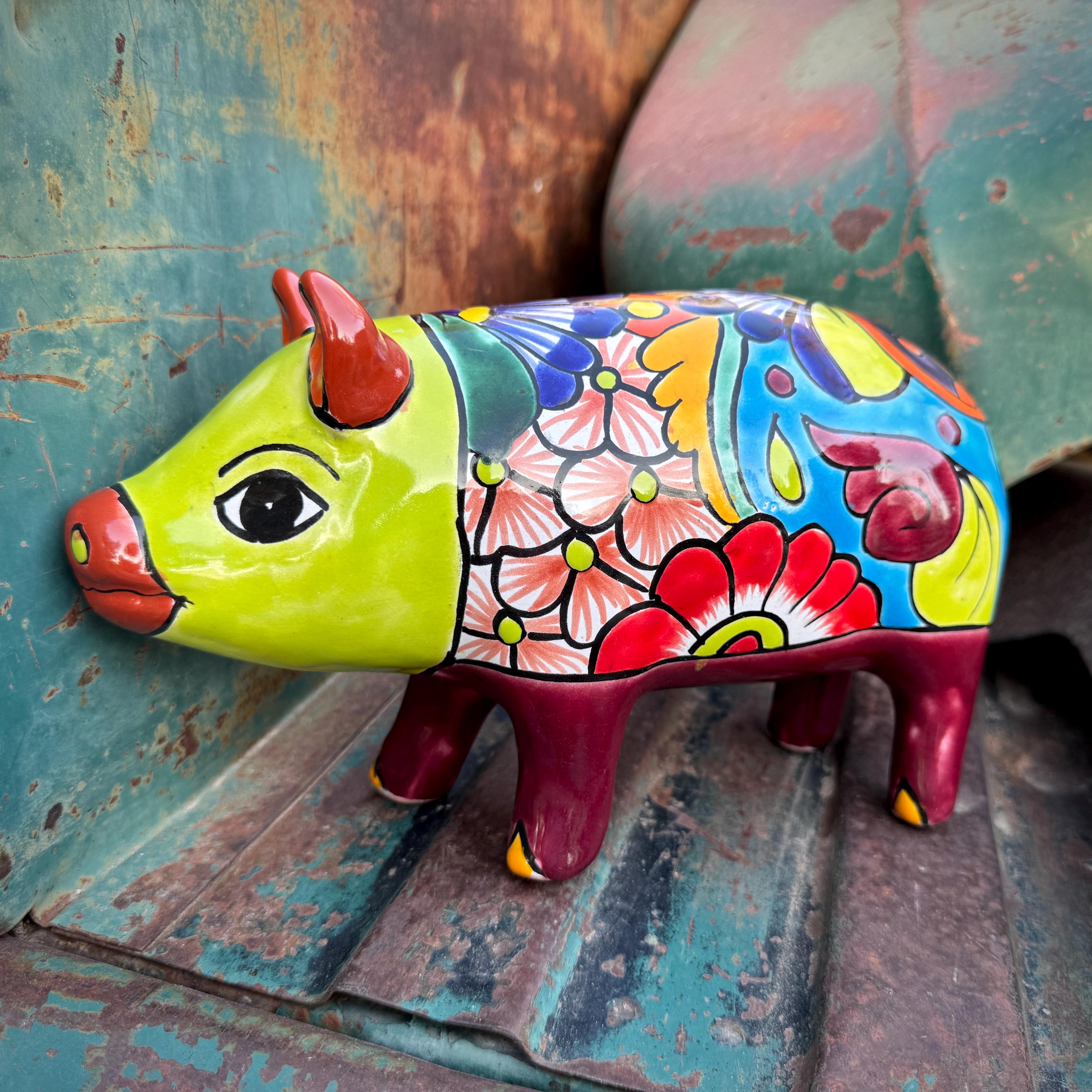 Talavera Pottery Pig Colorful Bright Green, Mexican Folk Art, Hog Gifts ...