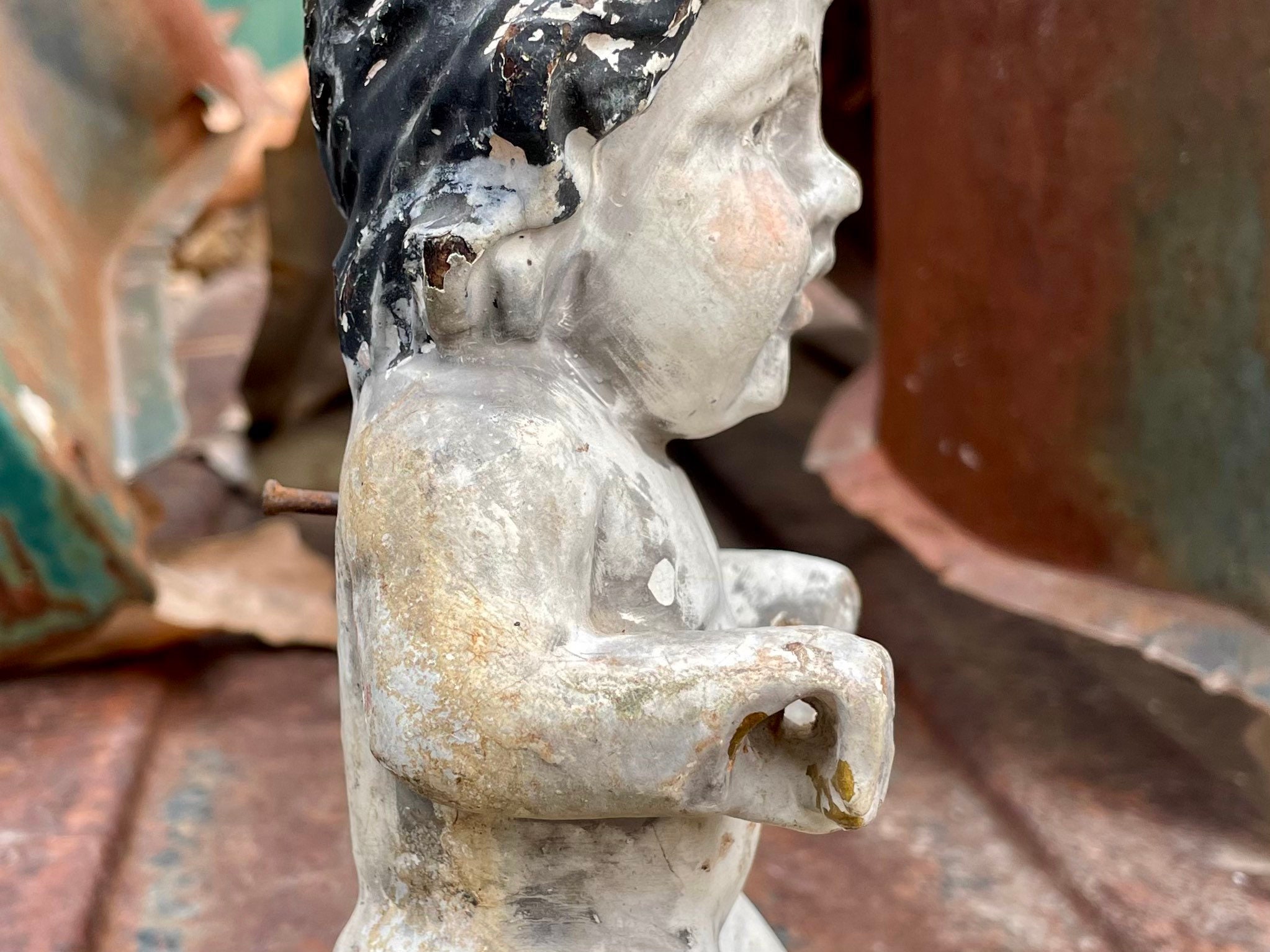 Vintage Salvaged Wood Angel with Glass Eyes, Distressed Chippy Paint ...