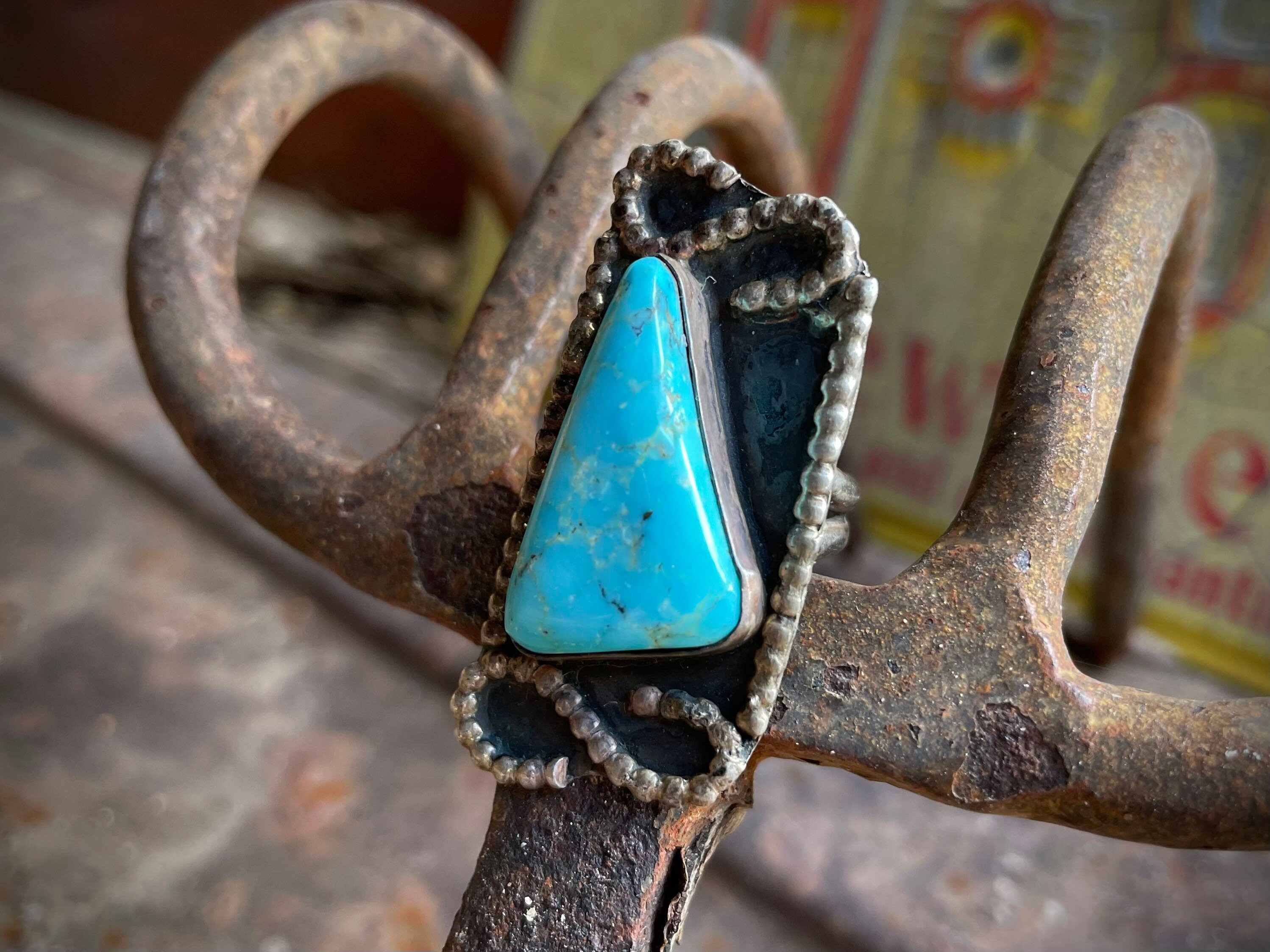 Vintage Silver Lasso Turquoise Ring Size 5.5 by Zuni Judy Wallace ...