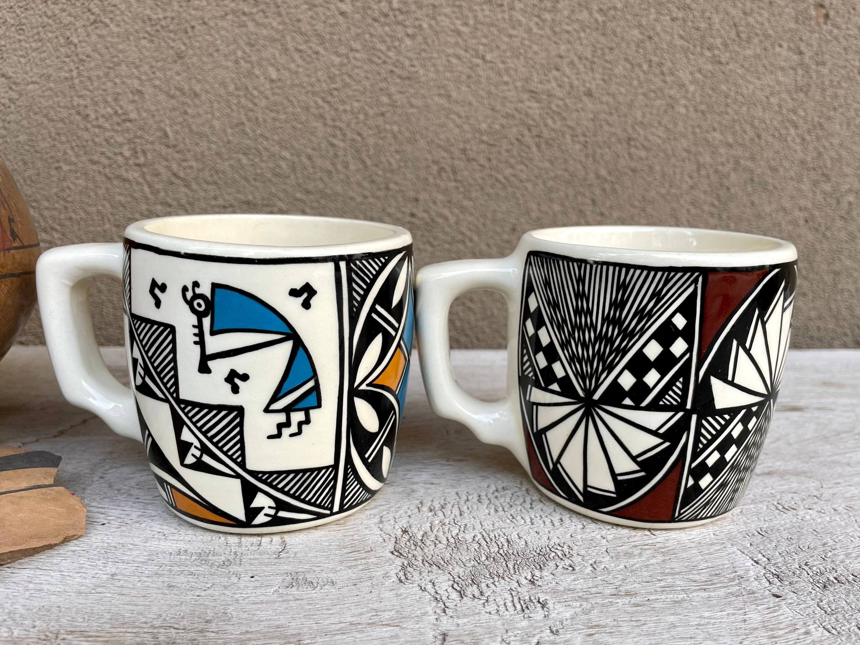 Two Vintage Acoma Pueblo Mugs by Laura Vallo, Poured Mold Pottery ...
