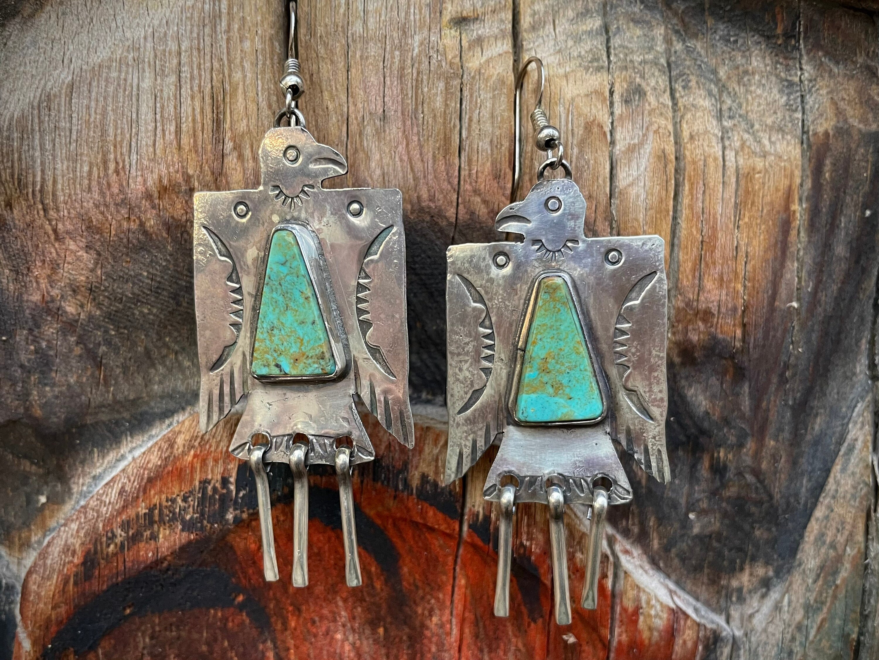 Navajo Vernon Begay Sterling Silver Thunderbird Concho Earrings with ...