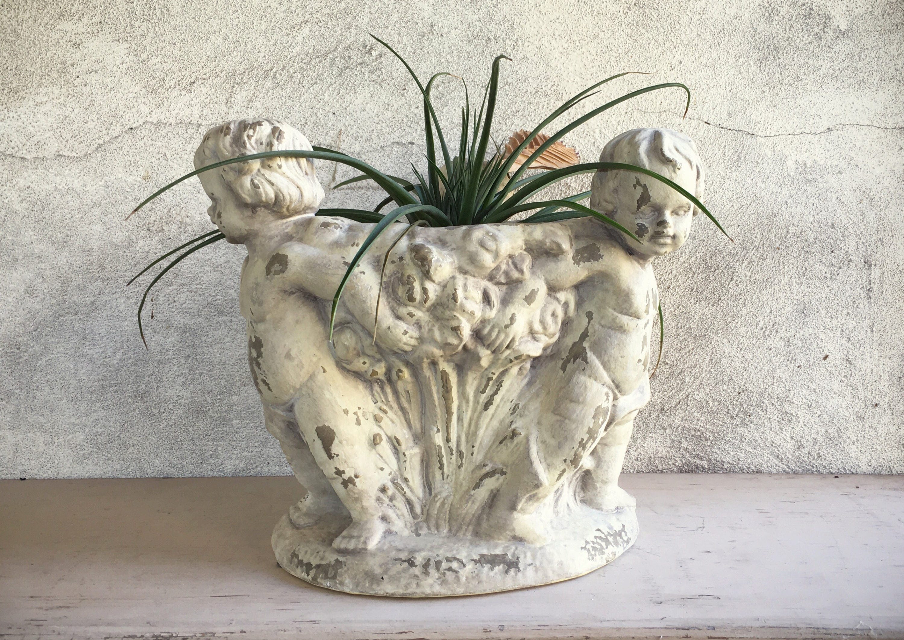 Vintage Cherub Ceramic Planter French Country Decor Shabby Chic Angel Vase