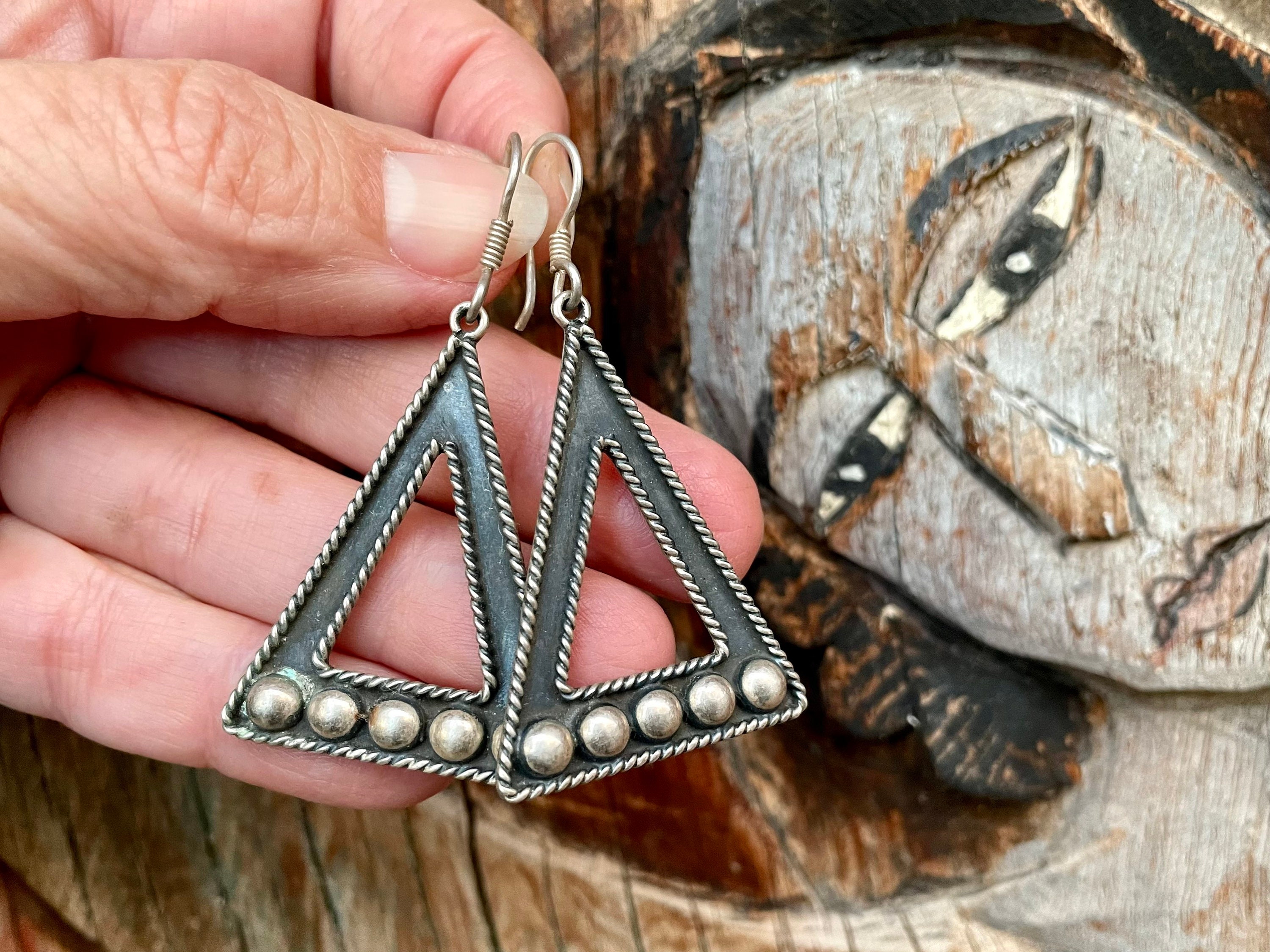 Vintage Triangle Shape Sterling Silver Dangle Earrings, Vintage ...