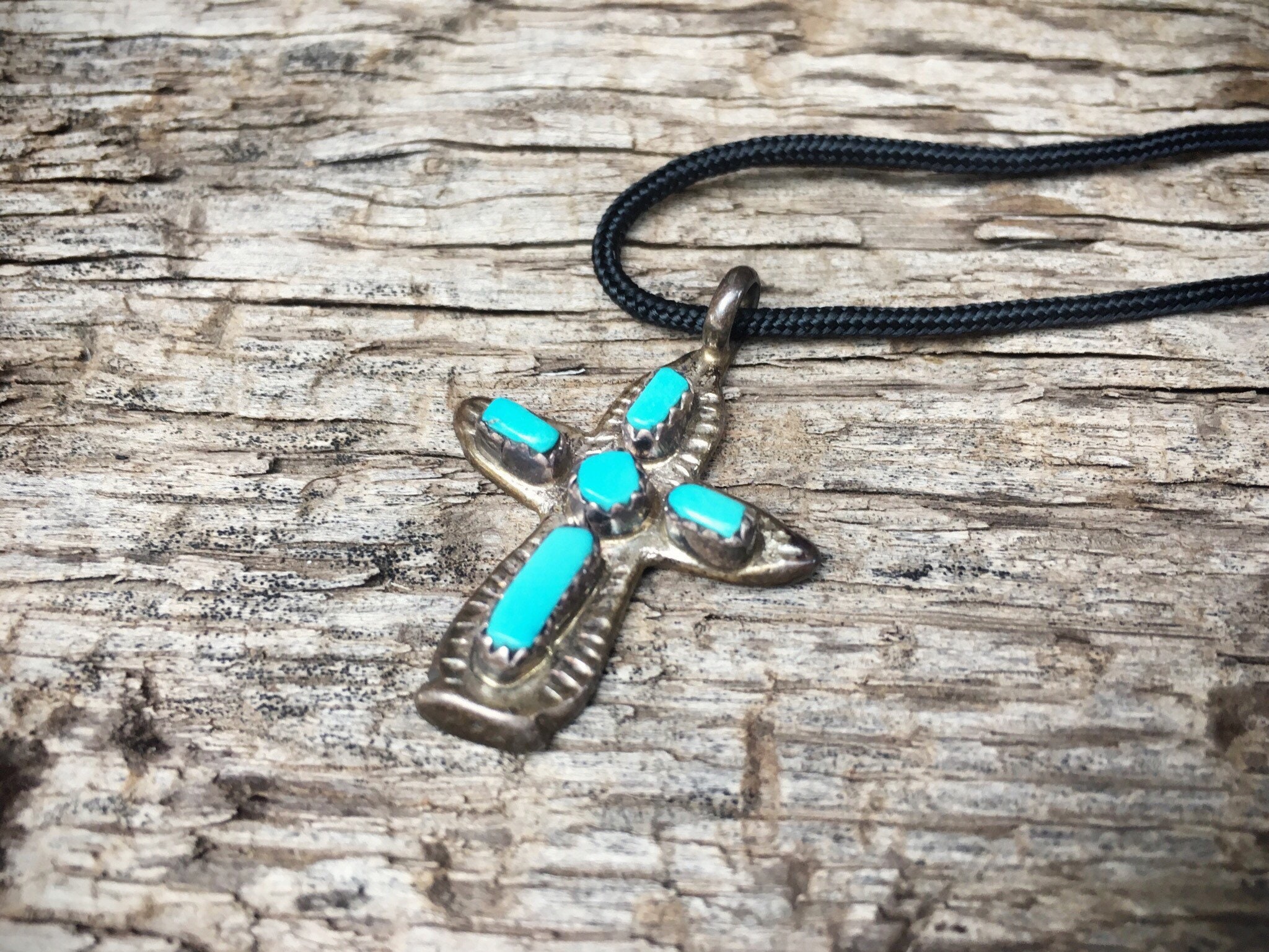 Zuni Cecilia Iule Turquoise Sterling Silver Cross Pendant Necklace ...