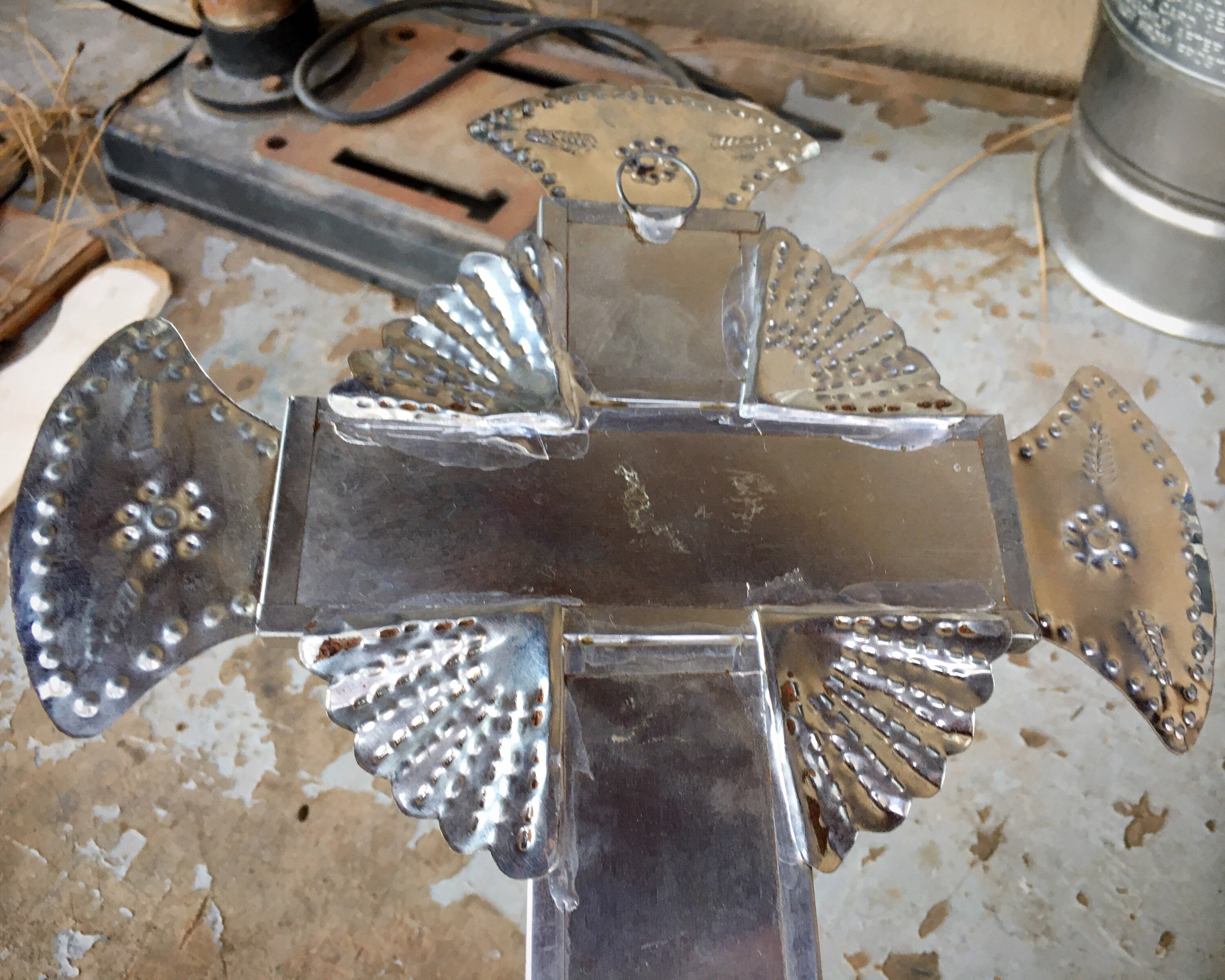 10 x 14 Ceramic Tile and Distressed Metal Cross Wall Hanging, Mexican ...